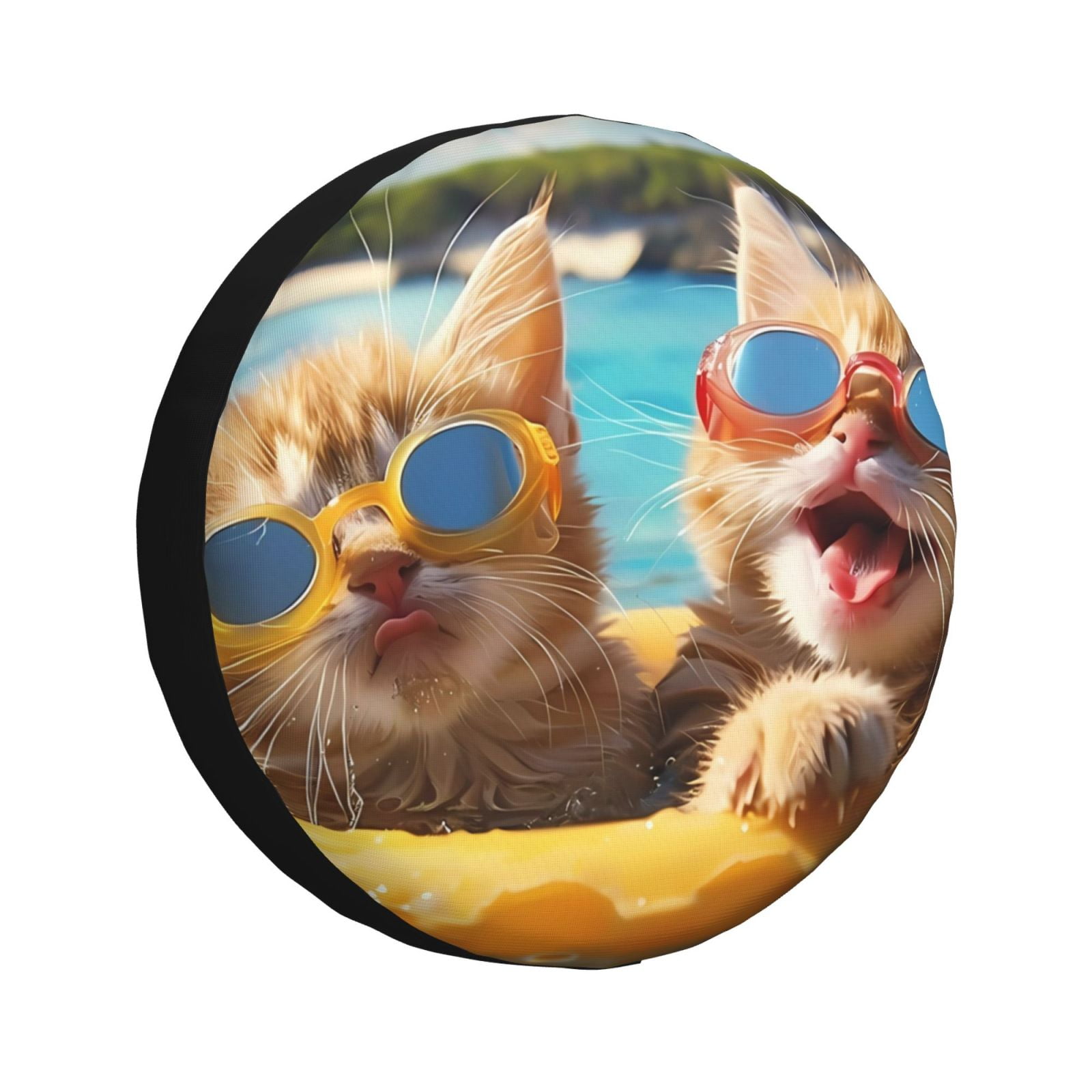 Luyuia Sunglasses Beach Kittens Print Waterproof Leather Tire Cover, Durable Wheel Protector for ...