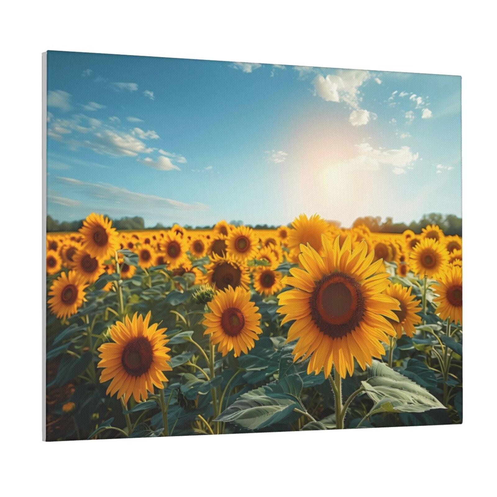 Luyuia Sunlit Sunflower Field Print Canvas Wall Art Print Paintings ...
