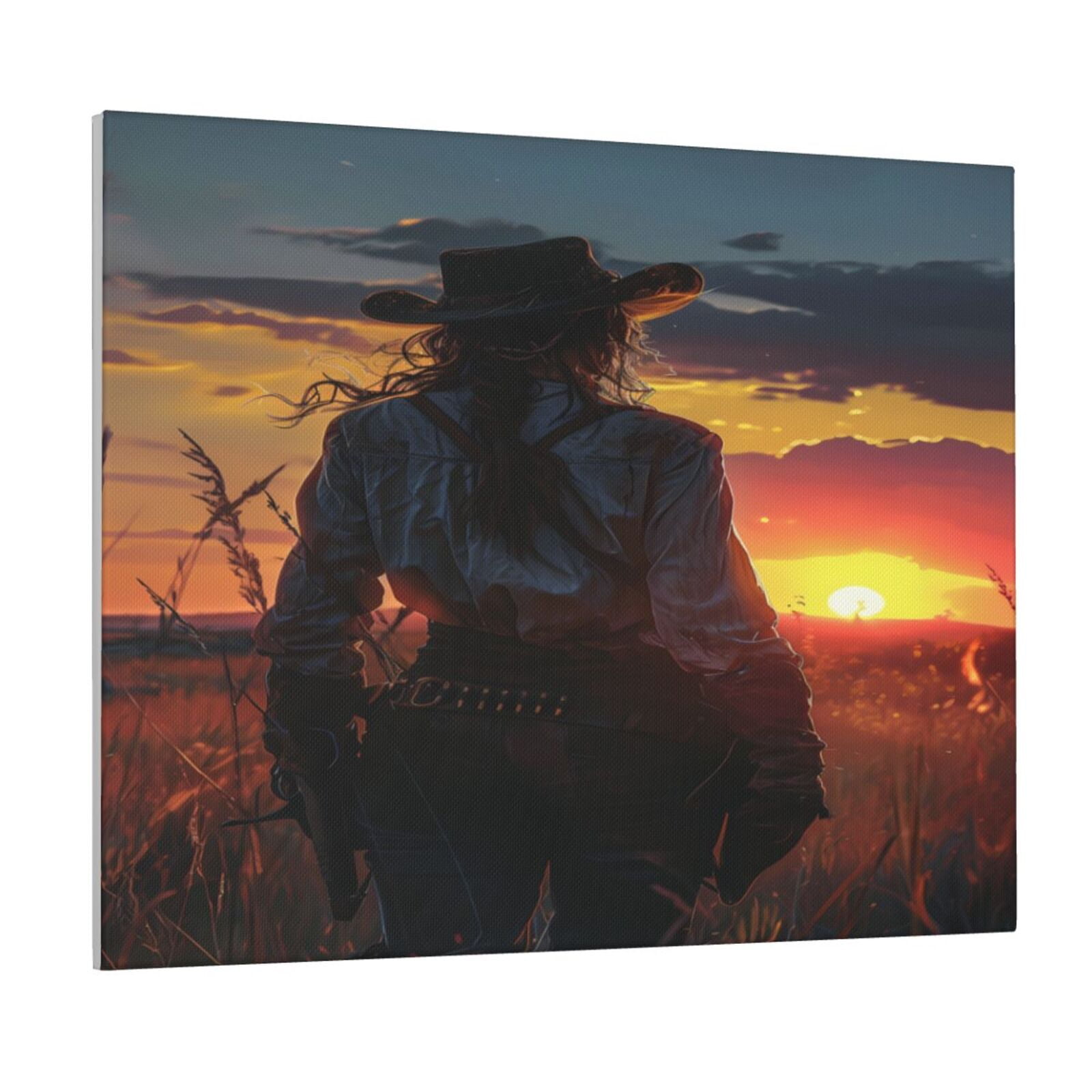 Luyuia Sunset Western Cowgirl Print Canvas Wall Art Print Paintings ...
