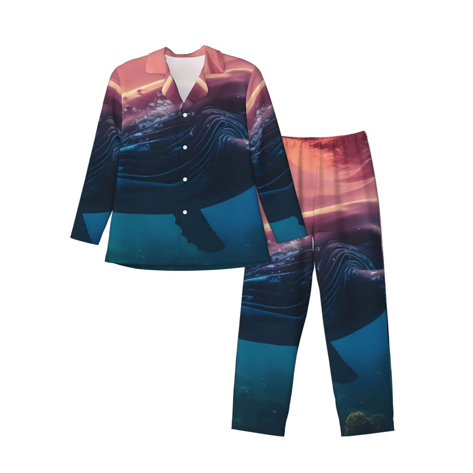 Luyuia Sunshine Ocean Whale Men's Printed Pajama Set with Long Sleeves ...