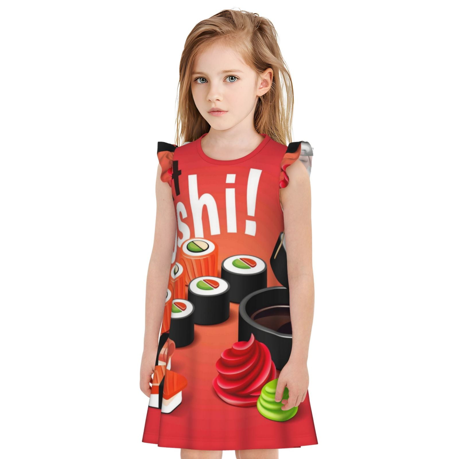 Luyuia Sushi Print Girls' Princess Nightgown, Flutter Sleeve Sleepwear ...