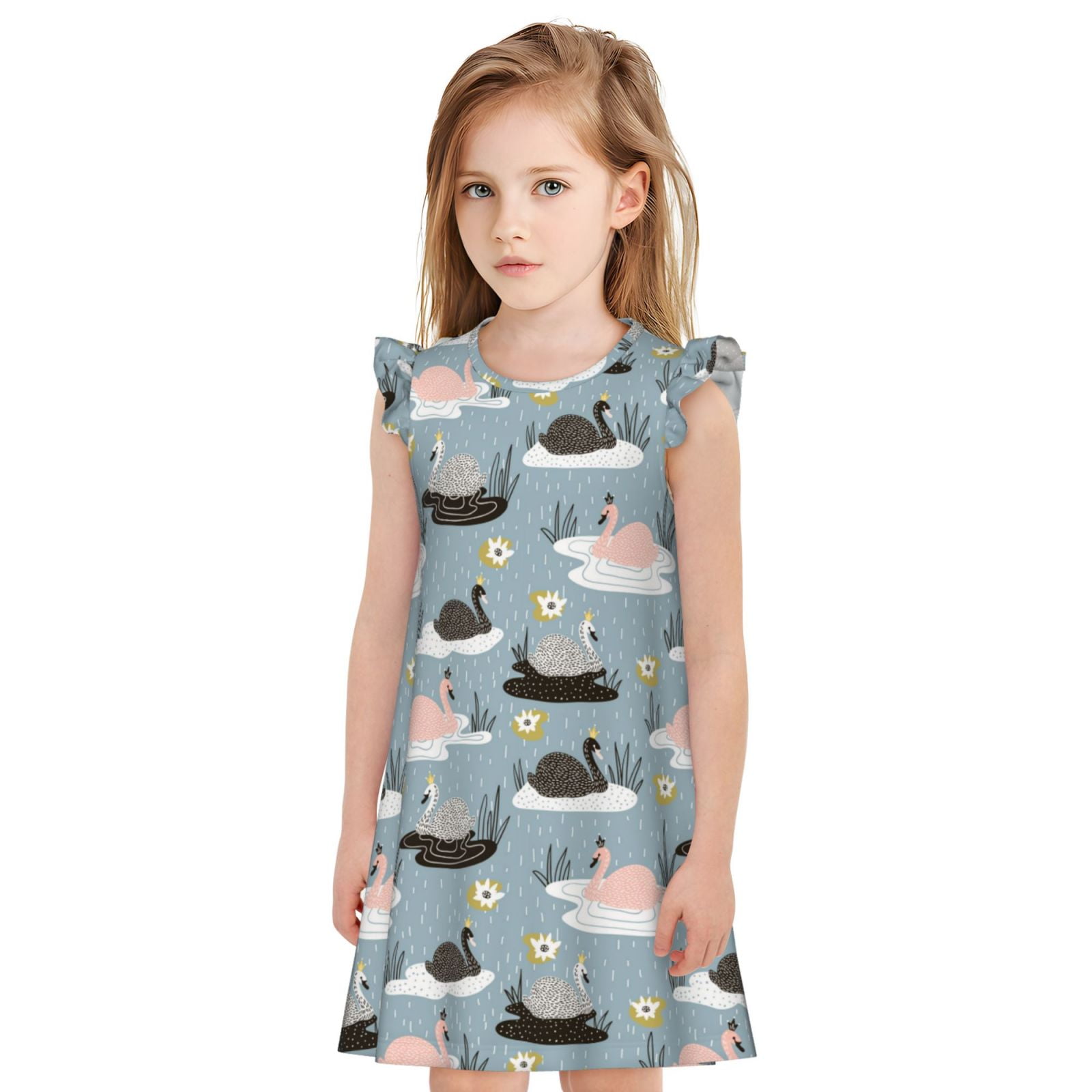 Luyuia Swan Princess On Lake Print Girls' Princess Nightgown, Flutter ...