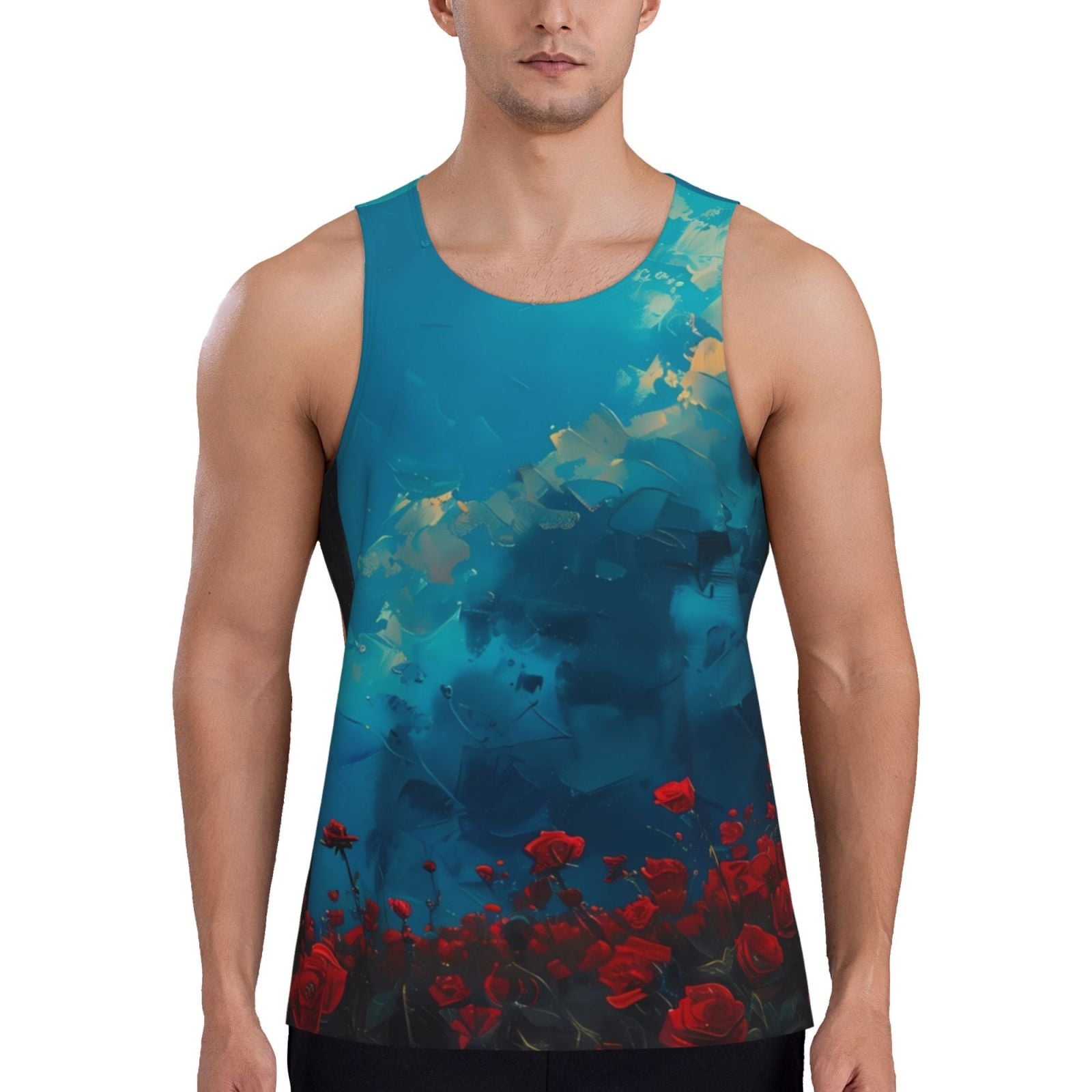 Luyuia Tower And Red Roses Print Men's Bodybuilding Stringer Tank Tops ...
