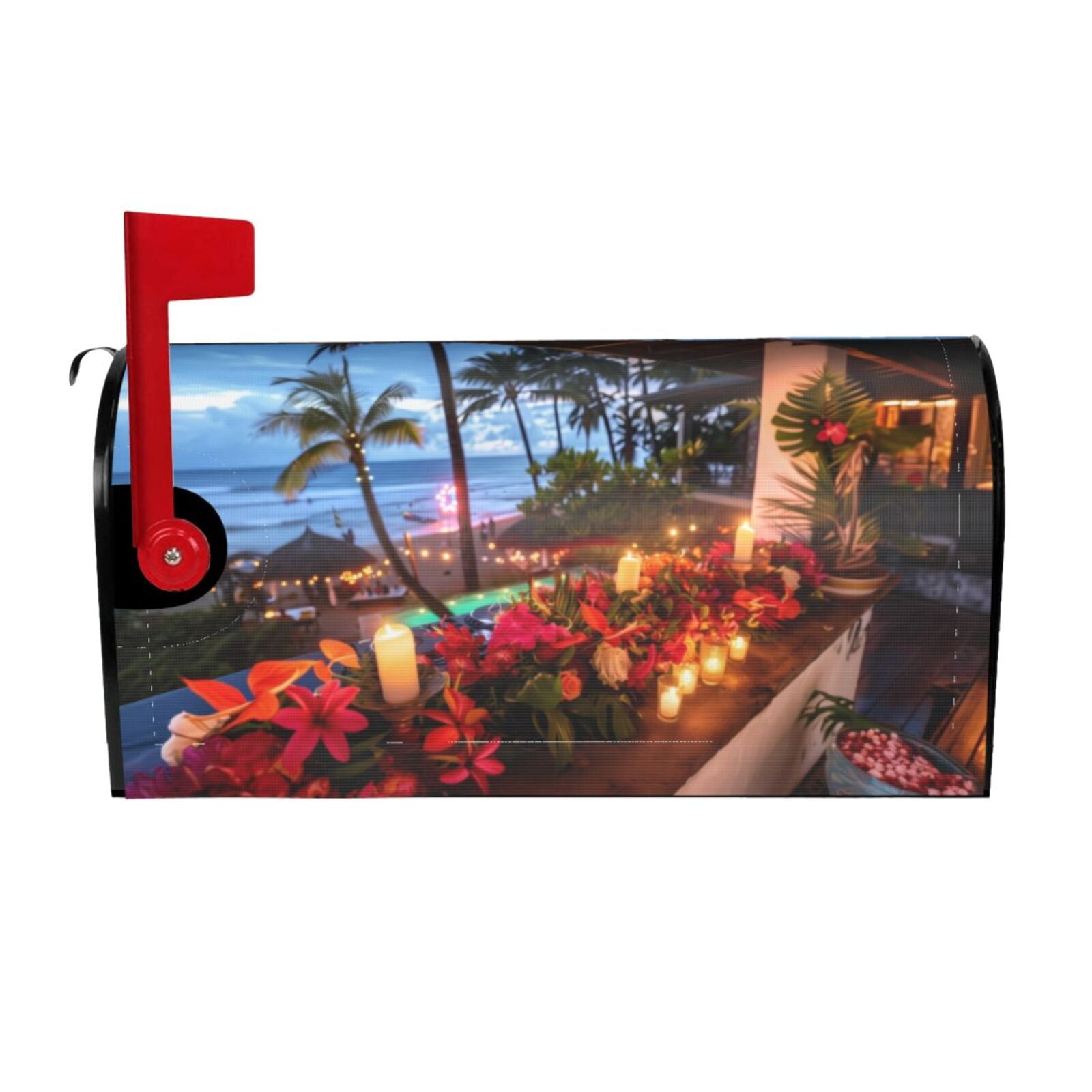 Luyuia Tropical Beach Candlelight Print Magnetic Winter Mailbox Cover ...