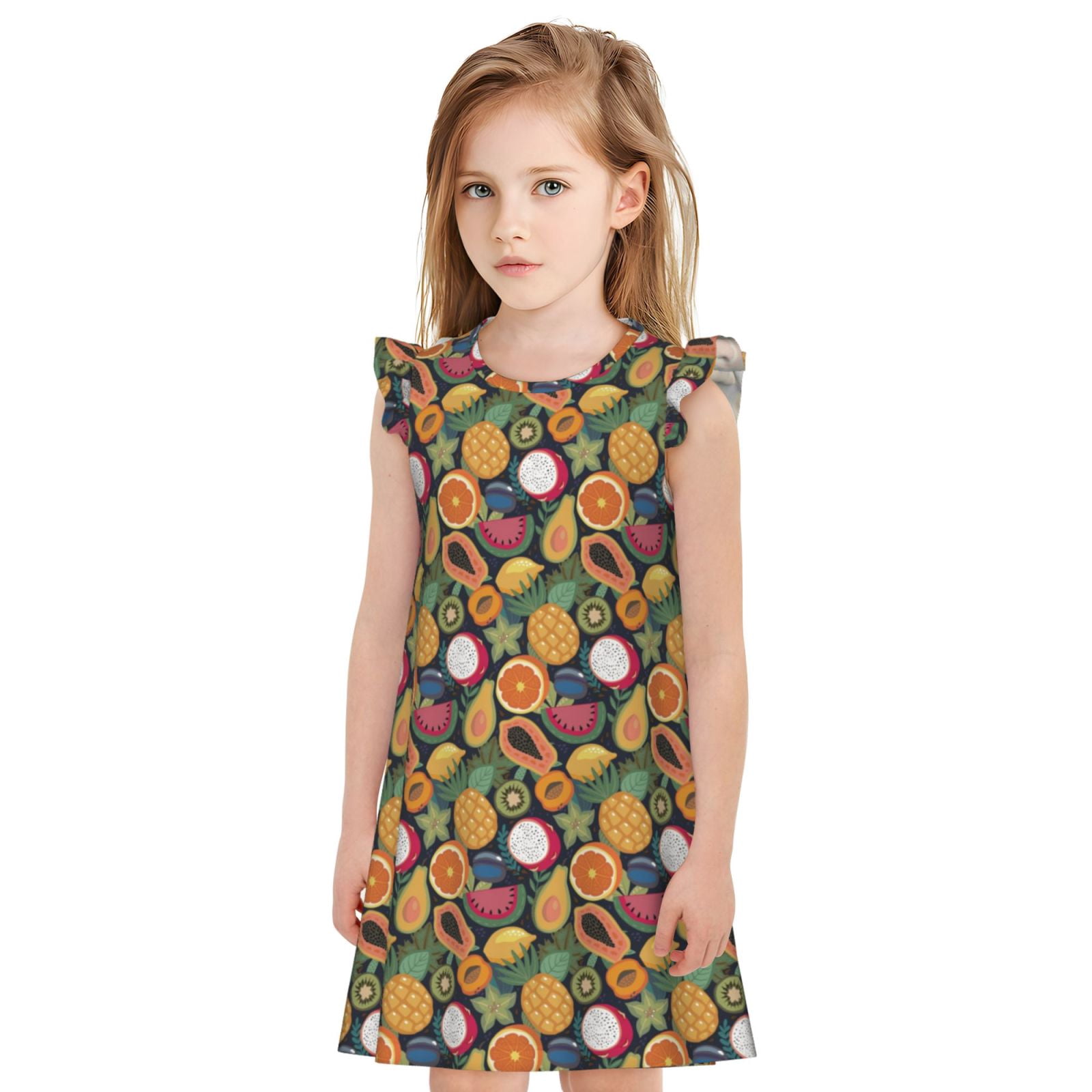 Luyuia Tropical Fruits Print Girls' Princess Nightgown, Flutter Sleeve ...