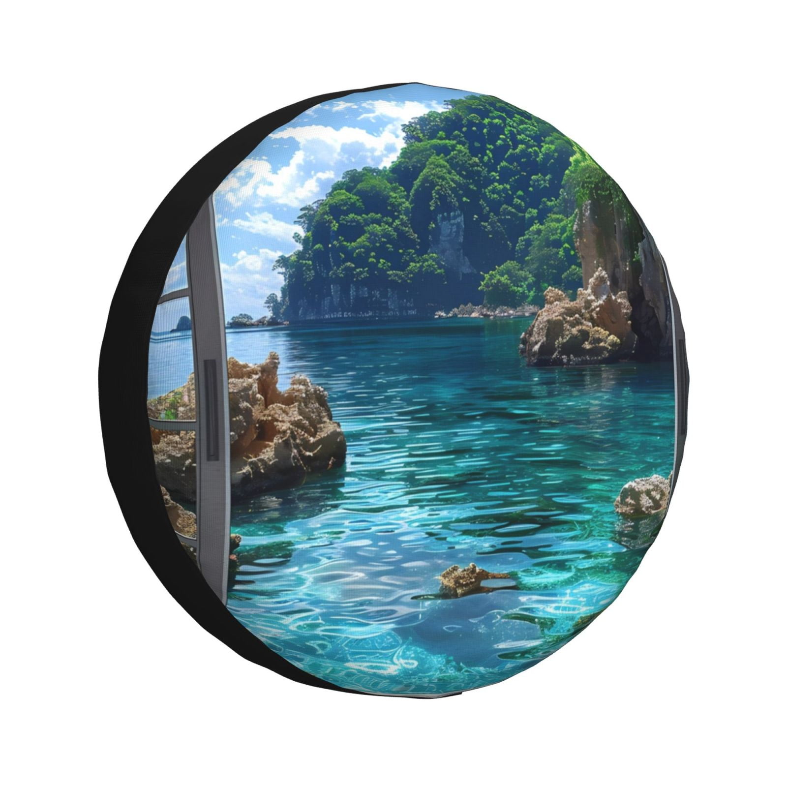 Luyuia Tropical Paradise Window View Print Waterproof Leather Tire ...