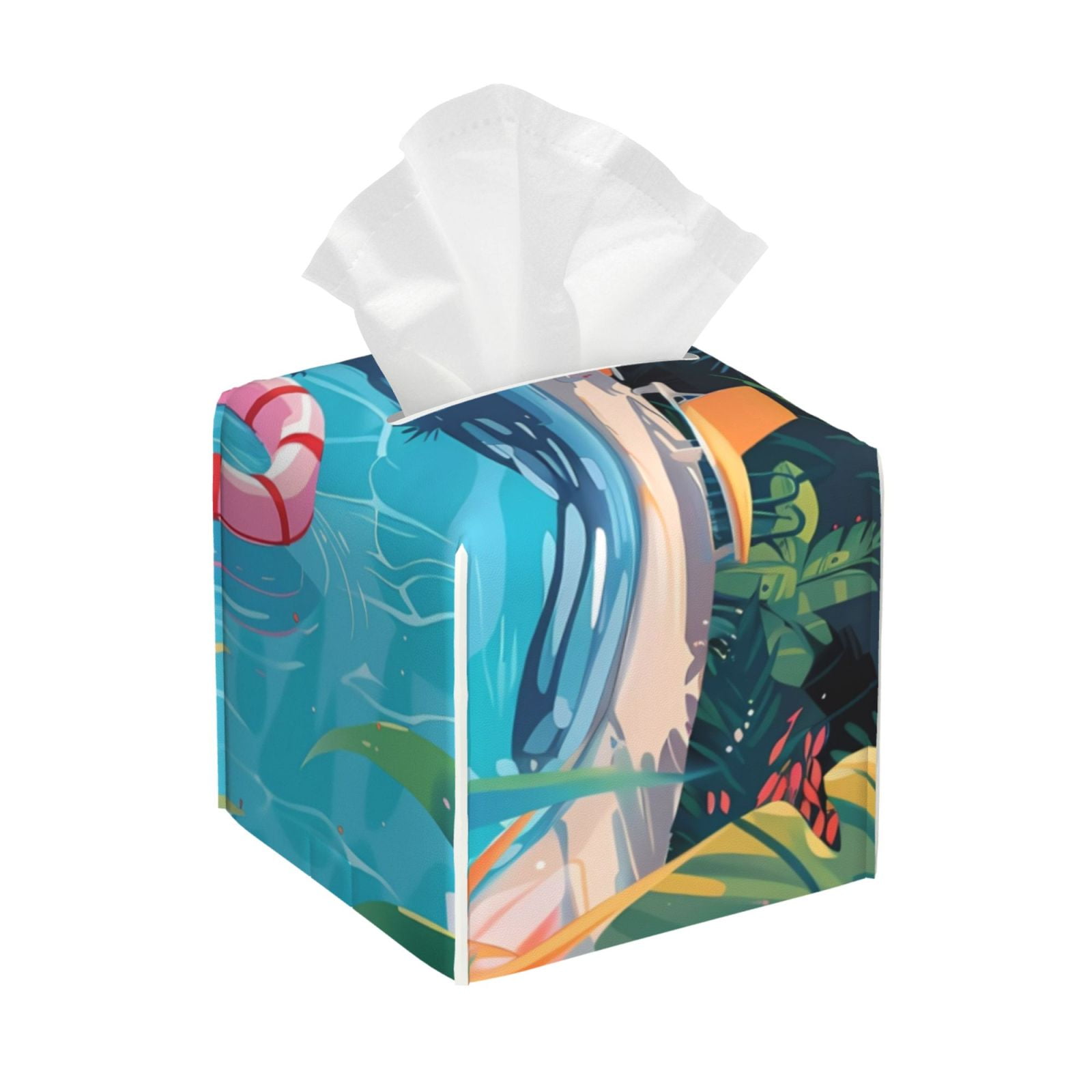 Luyuia Tropical Poolside Relaxation Pattern Square Leather Tissue Box ...