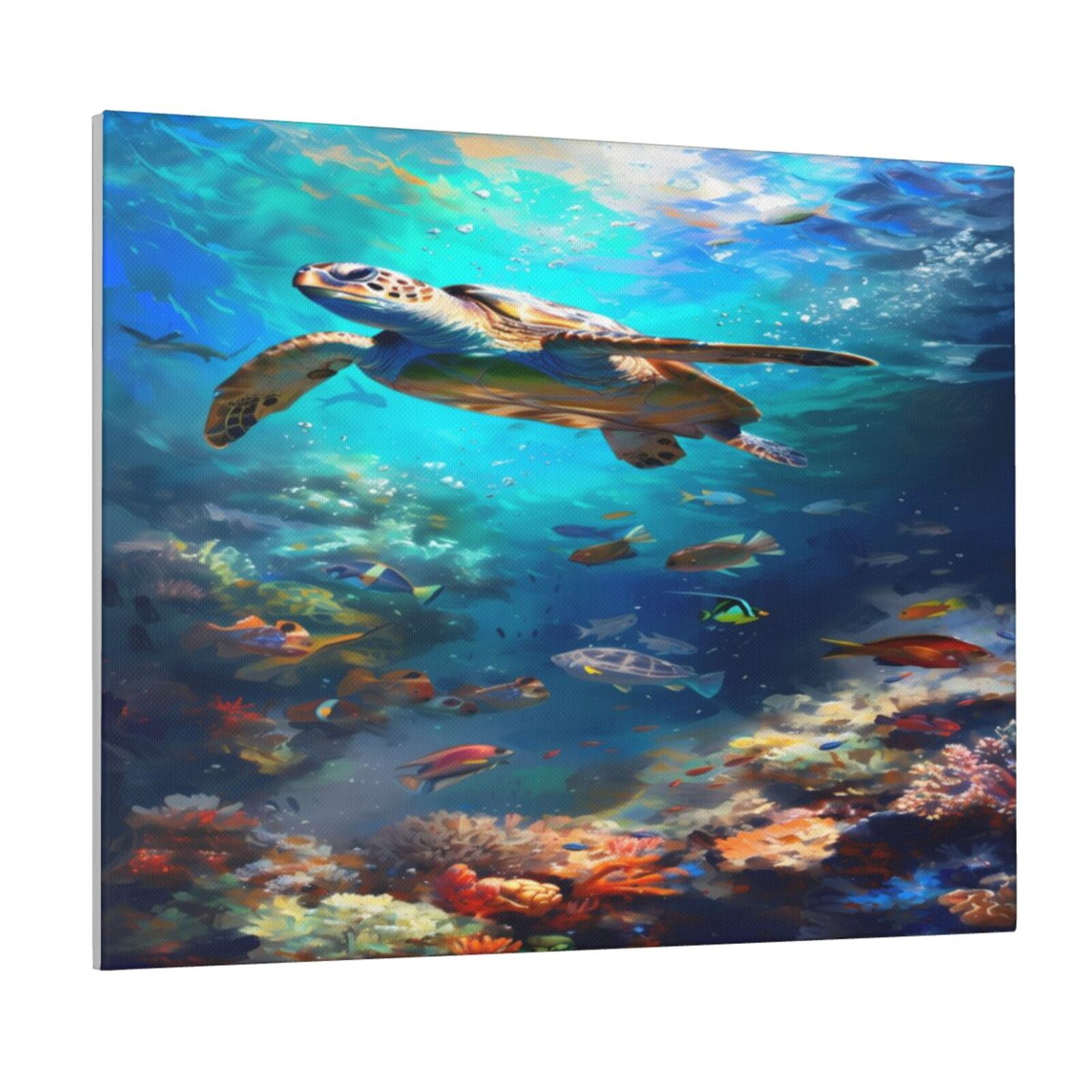 Luyuia Underwater Fish Turtle Print Canvas Wall Art Print Paintings ...