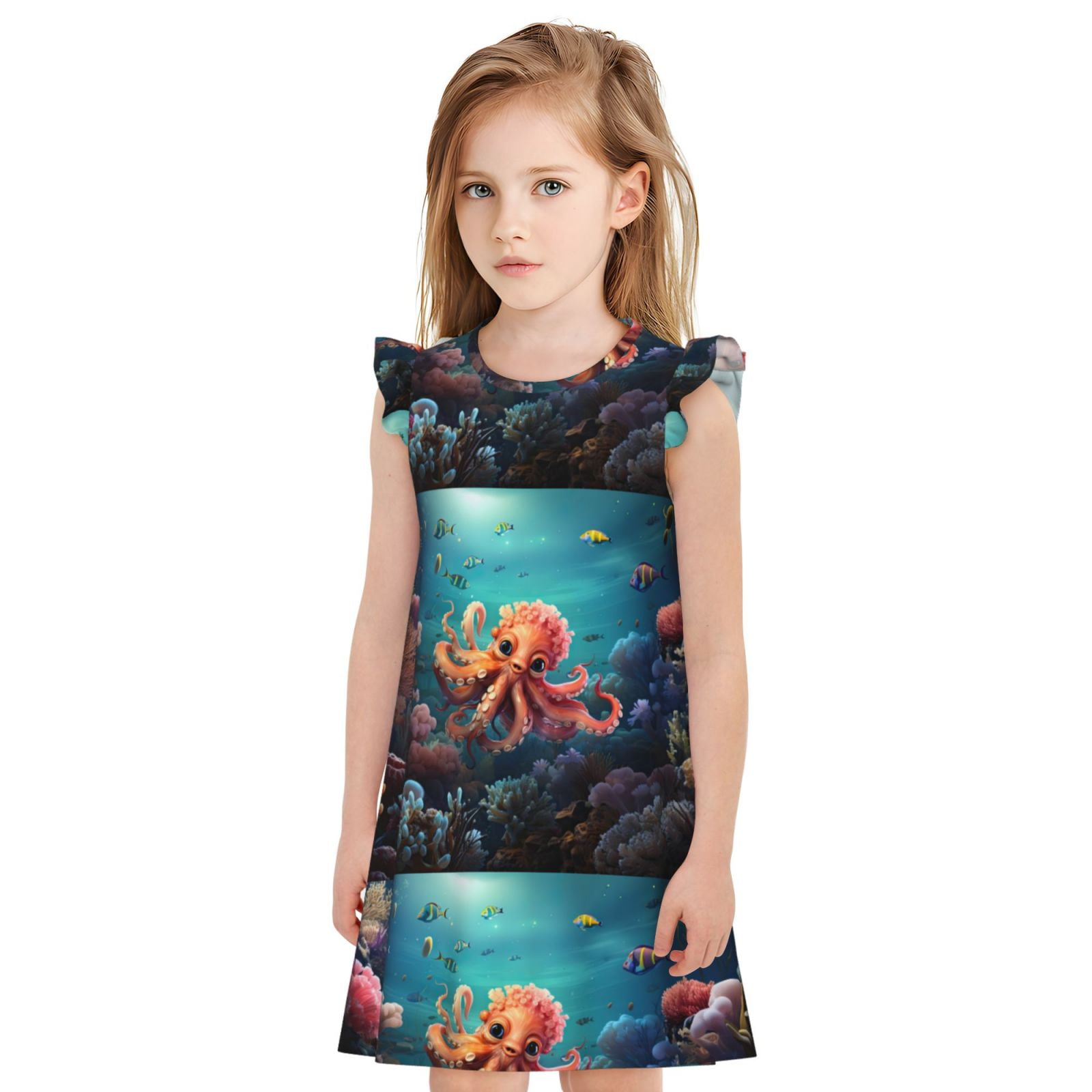 Luyuia Underwater Plant Octopus Print Girls' Princess Nightgown ...