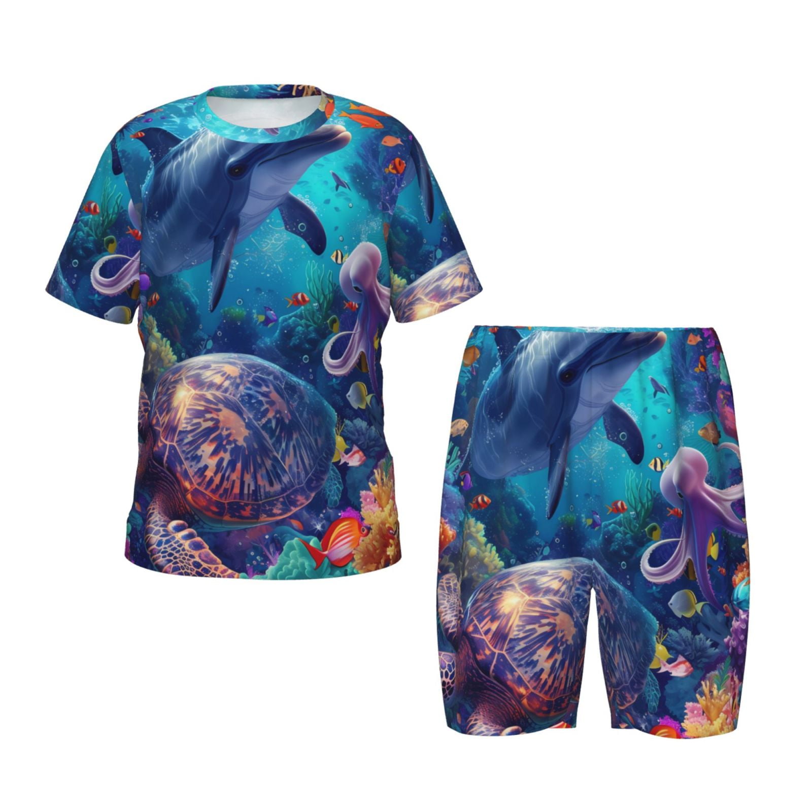 Luyuia Underwater Turtle Dolphin Octopus Print Girls' 2-Piece Tie-Dye ...
