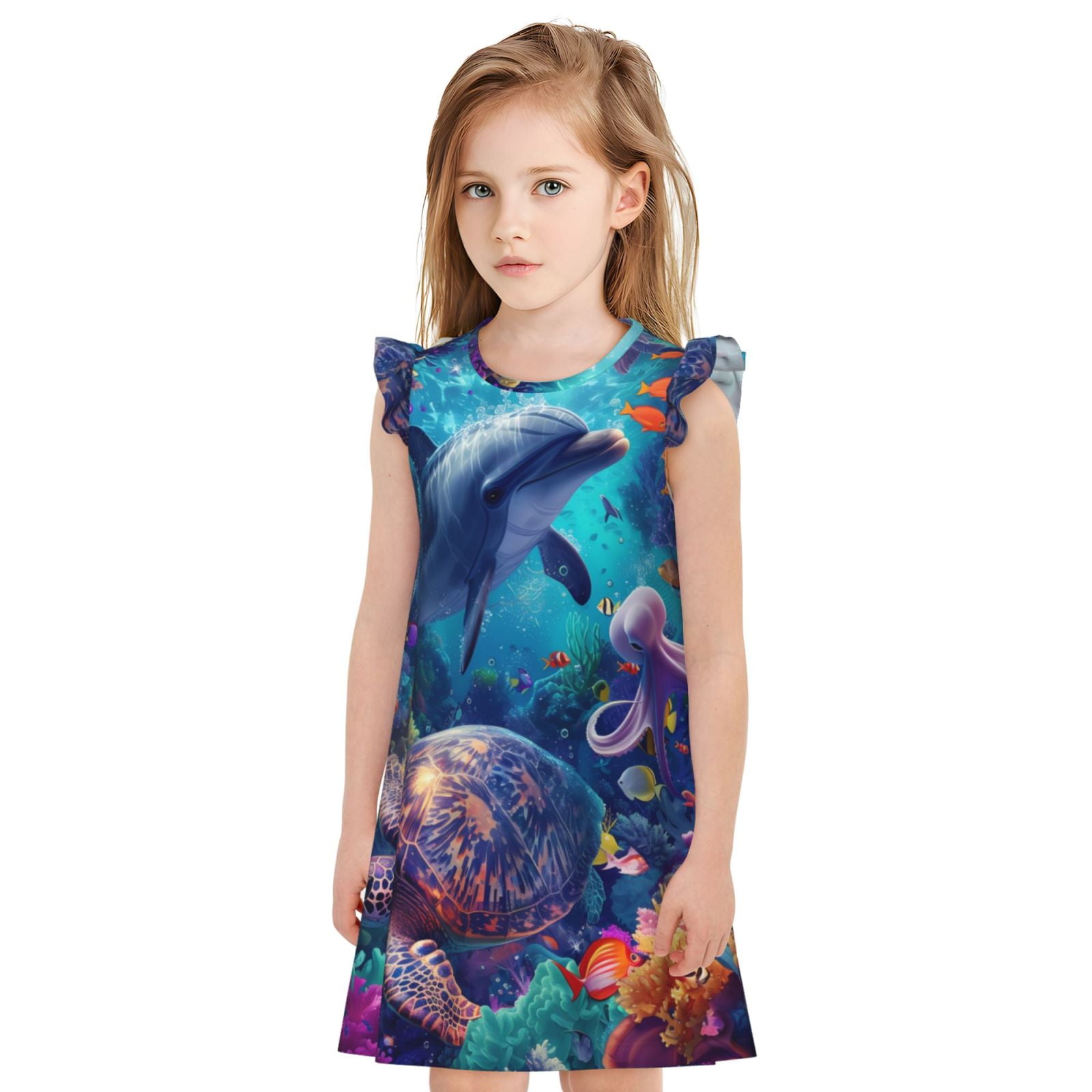 Luyuia Underwater Turtle Dolphin Octopus Print Girls' Princess ...
