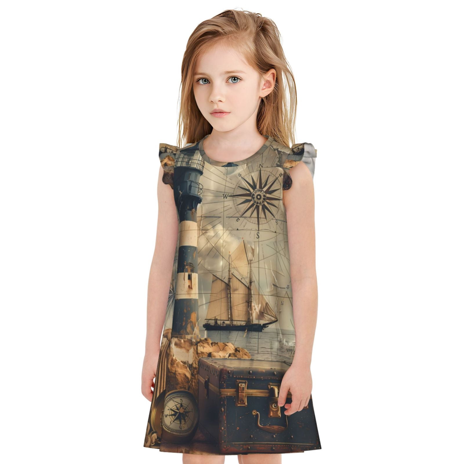 Luyuia Vintage Nautical Lighthouse Print Girls' Princess Nightgown ...