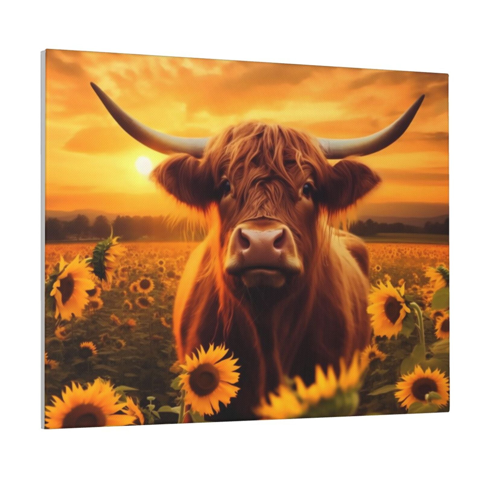 Luyuia Vintage Sunflower Cow A Print Canvas Wall Art Print Paintings ...