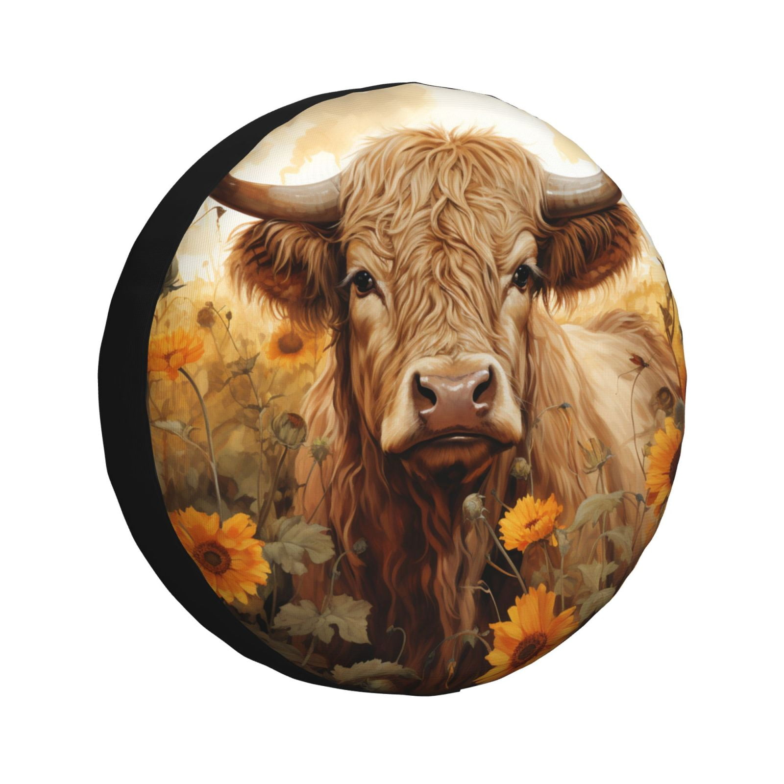Luyuia Vintage Sunflower Cow Print Waterproof Leather Tire Cover ...