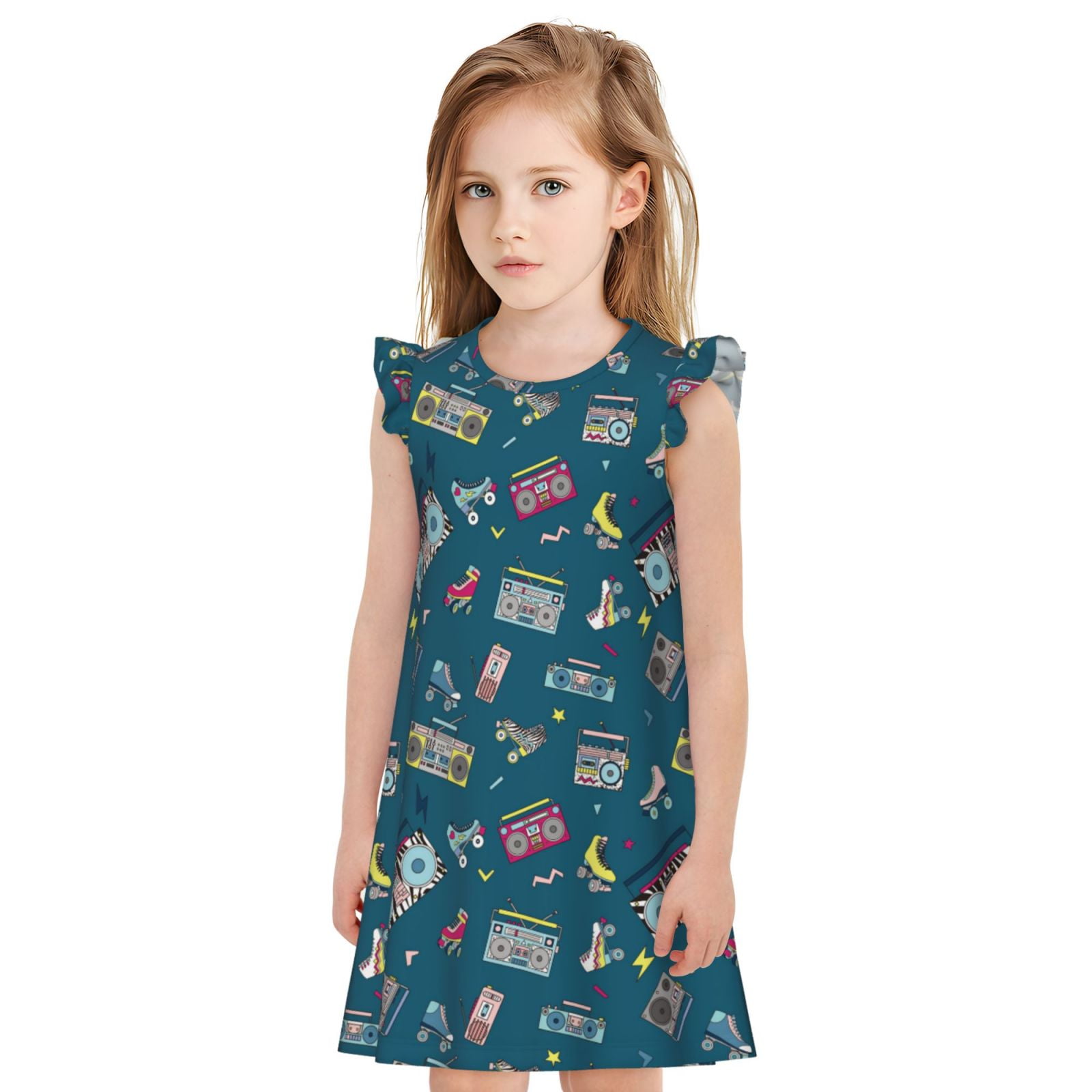 Luyuia Vintage Tape Players And Skates Print Girls' Princess Nightgown ...