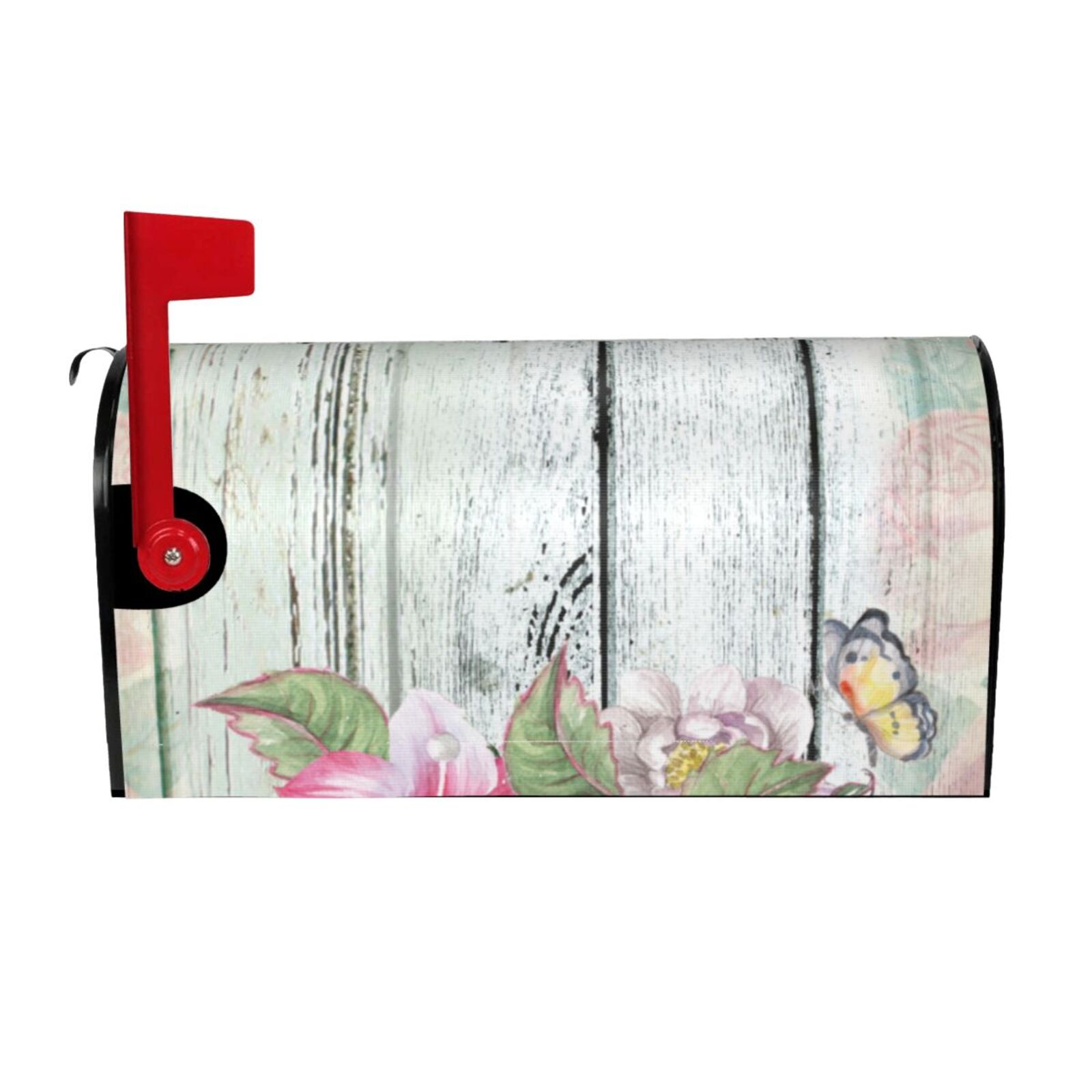 Luyuia Vintage Wood with Floral Print Magnetic Winter Mailbox Cover ...