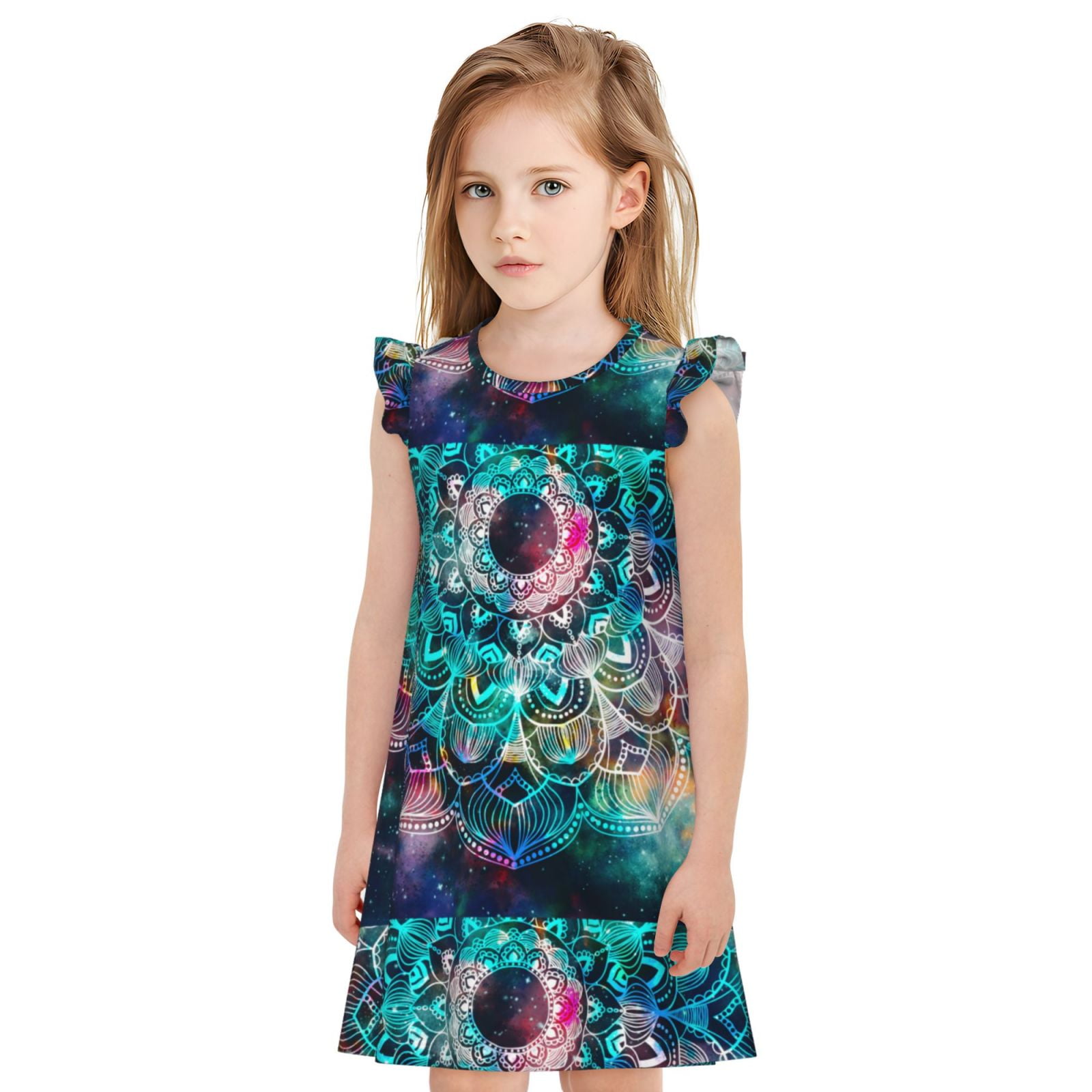 Luyuia Watercolor Mandala Print Girls' Princess Nightgown, Flutter ...