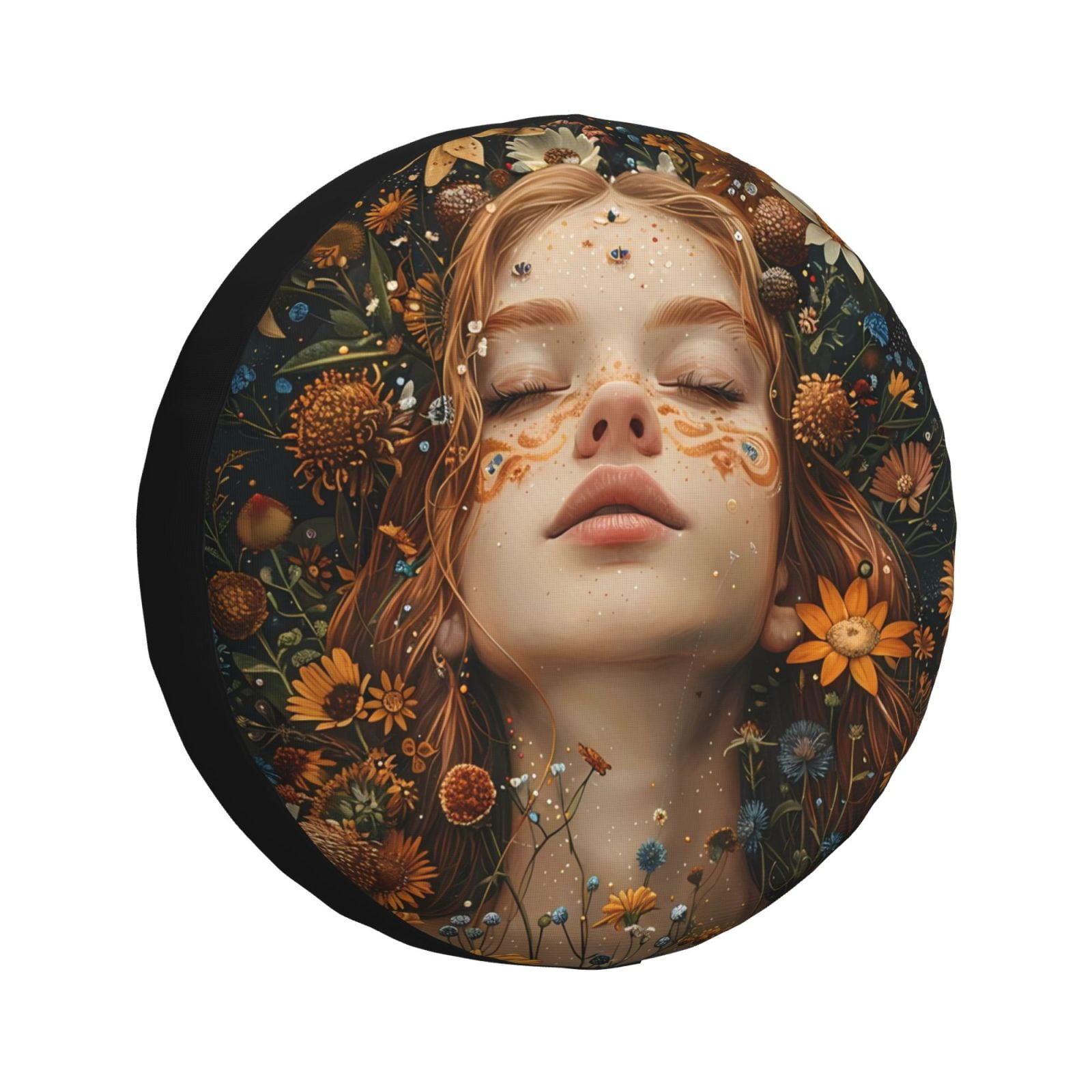 Luyuia Whimsical Flower Crown Maiden Print Waterproof Leather Tire ...