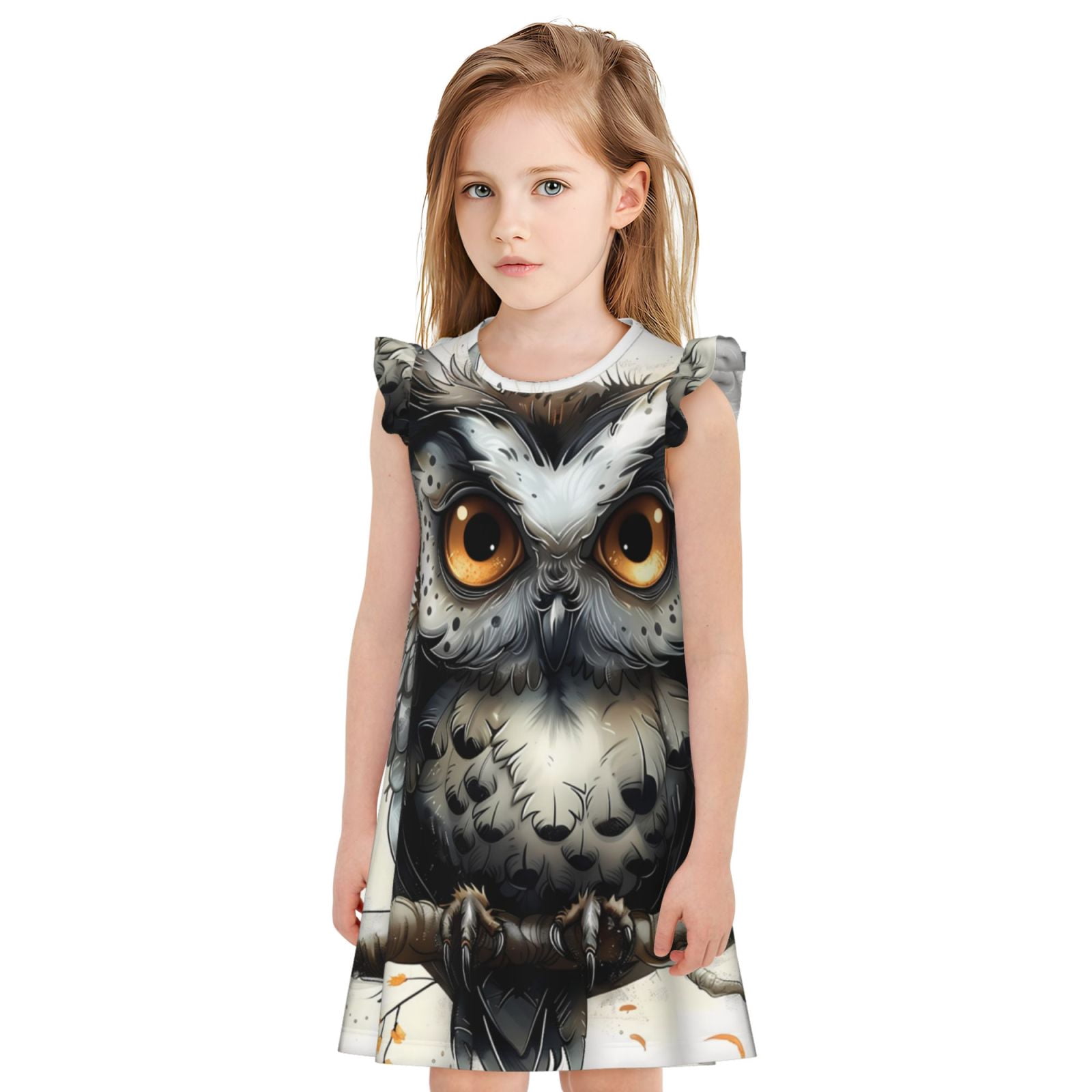 Luyuia Whimsical Owl On Branch Print Girls' Princess Nightgown, Flutter ...