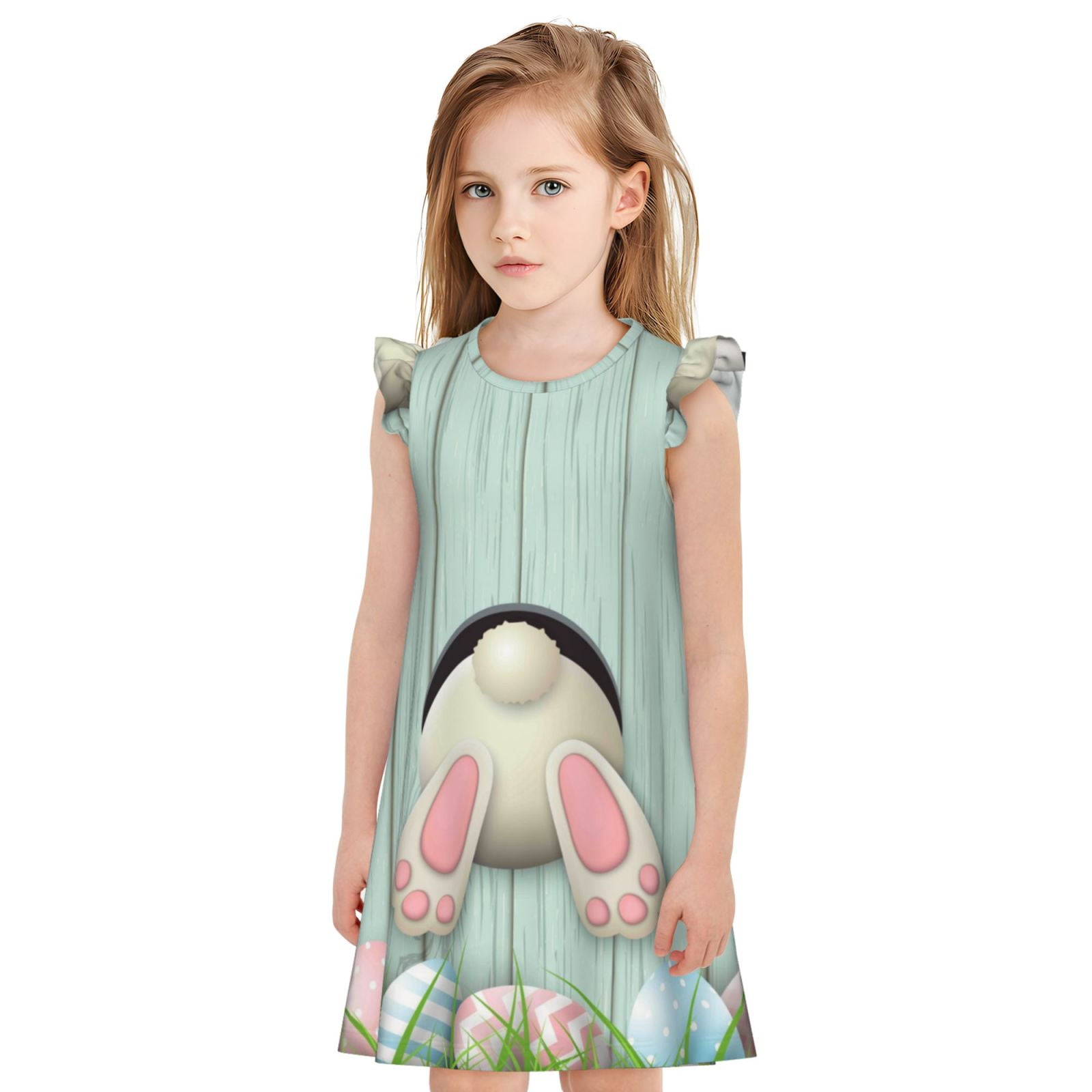 Luyuia White Bunny Bottom And Easter Eggs Print Girls' Princess ...