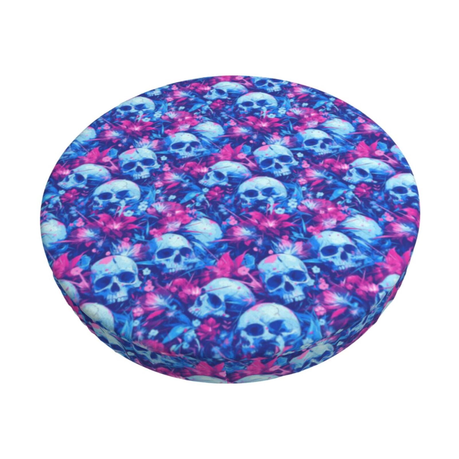 Luyuia blue Skull purple flower Print Bar Stool Cover Cushion, Round ...