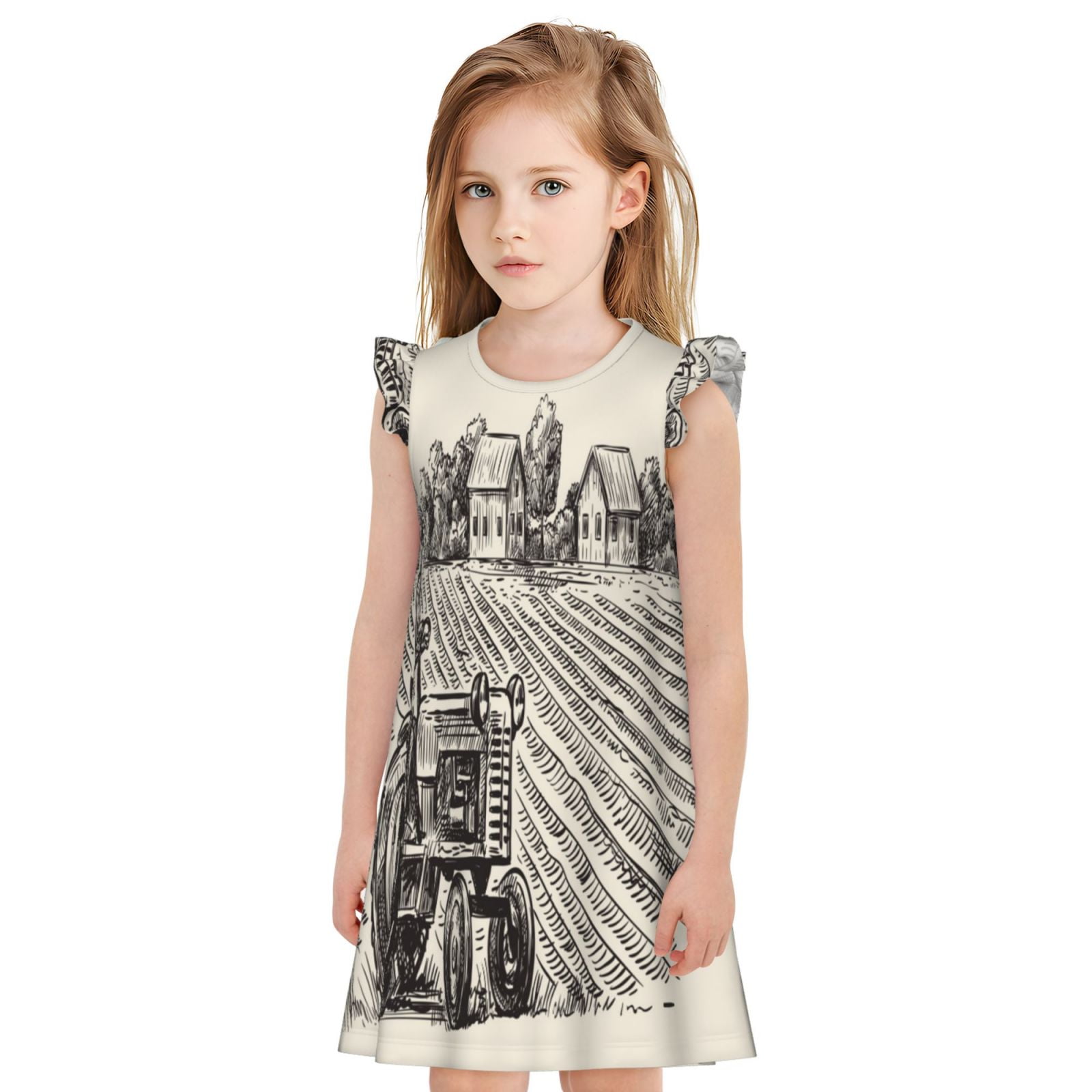 Luyuia retro tractor Print Girls' Princess Nightgown, Flutter Sleeve ...