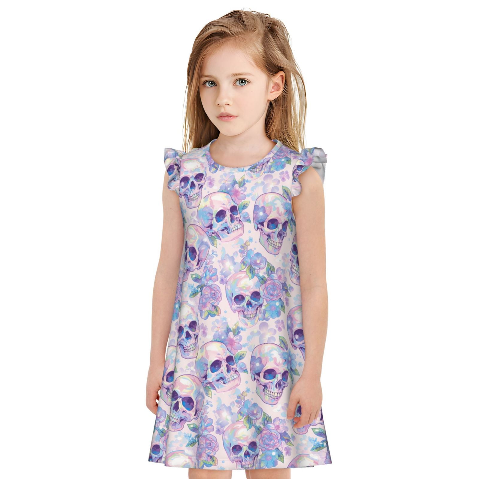 Luyuia white Skull crystal flower Print Girls' Princess Nightgown ...