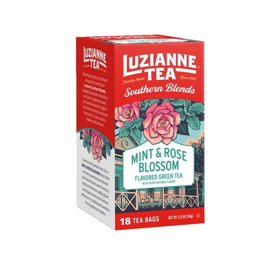Luzianne Mint Rose Blossom Flavored Green Tea 18 Count, Refreshing Hot ...