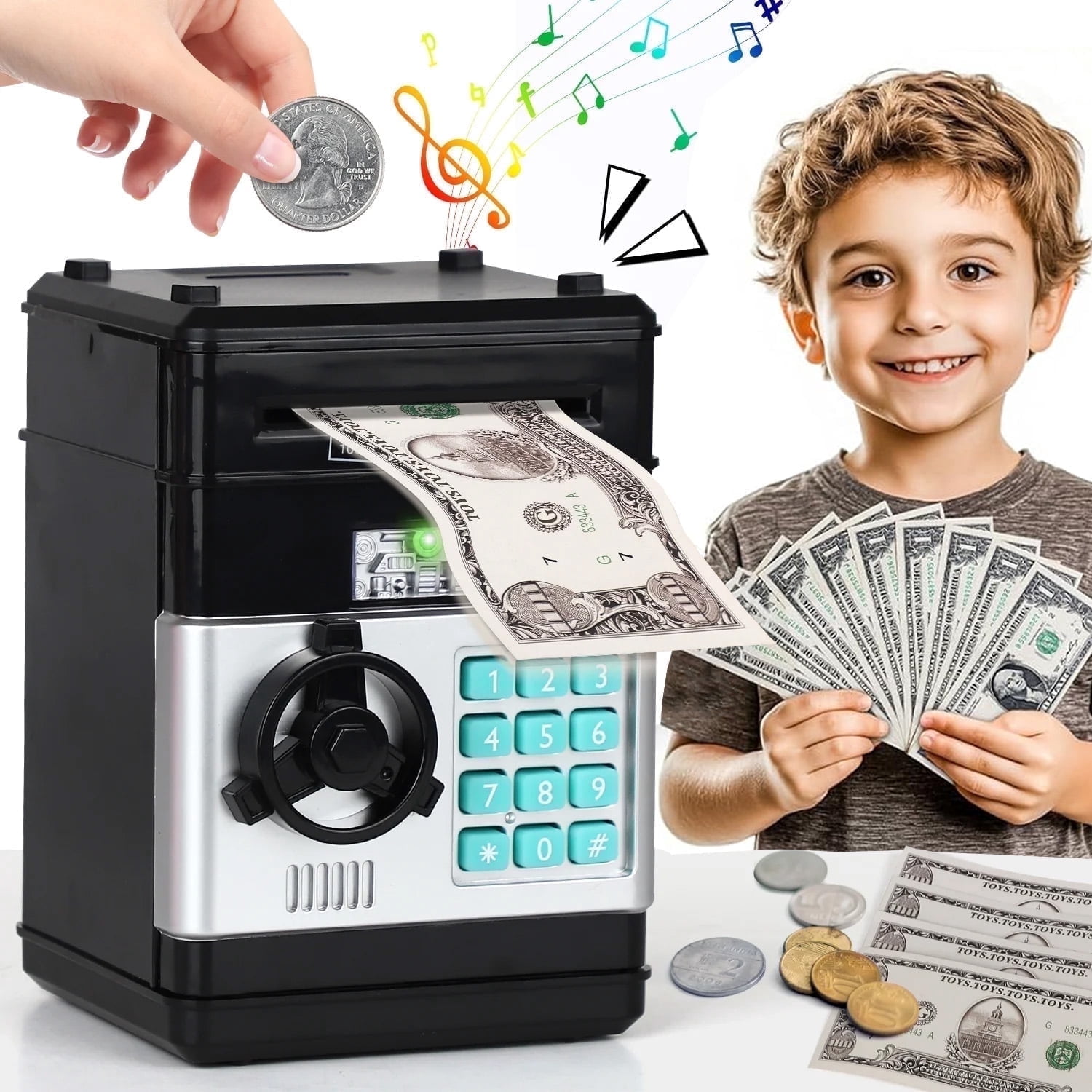 Lvelia Piggy Bank for Kids, Cash Coin Can ATM Bank Electronic Coin ...