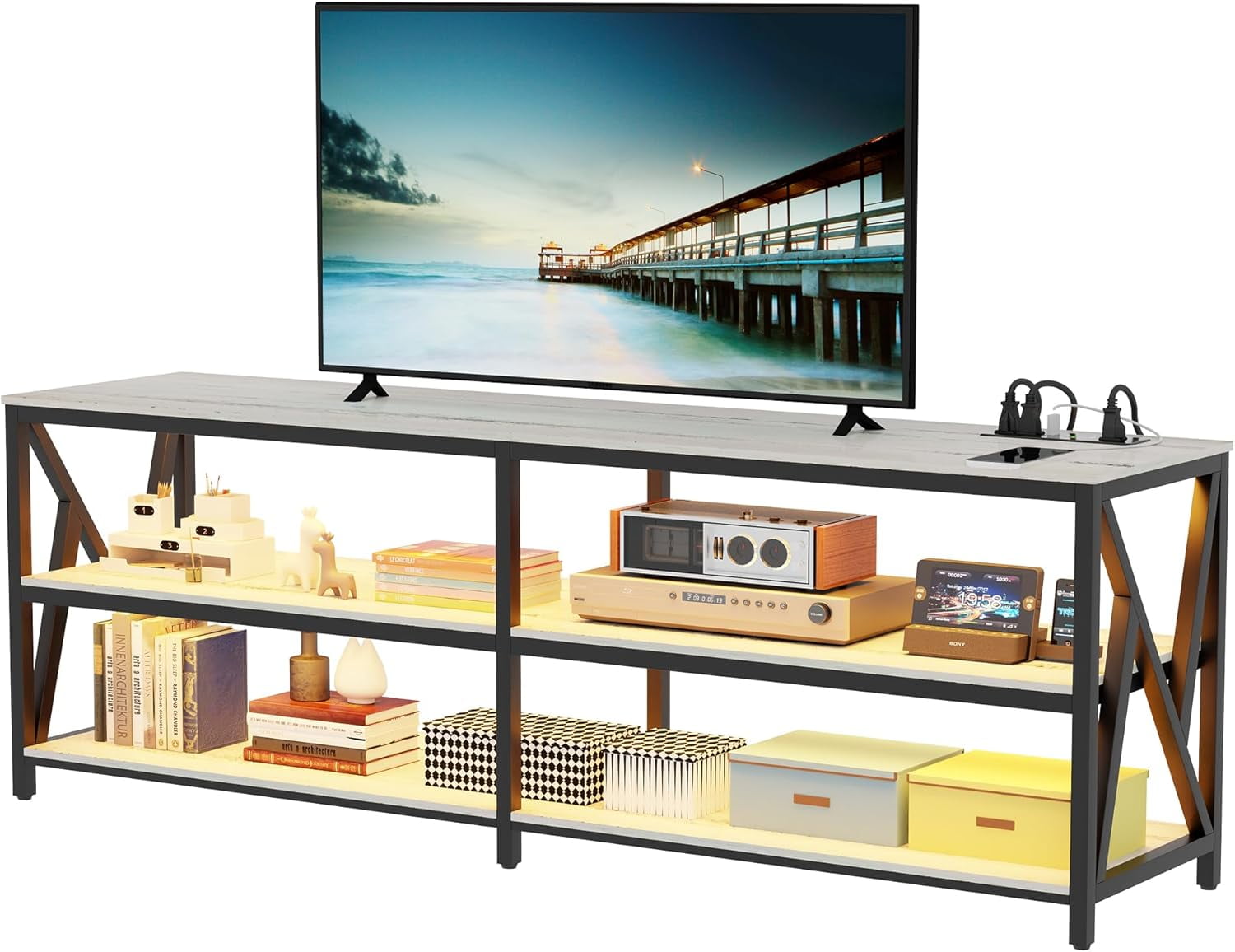 Lvifur 83“ LED TV Stand for 85 75 65 inch TV, Auto Sensor Entertainment ...