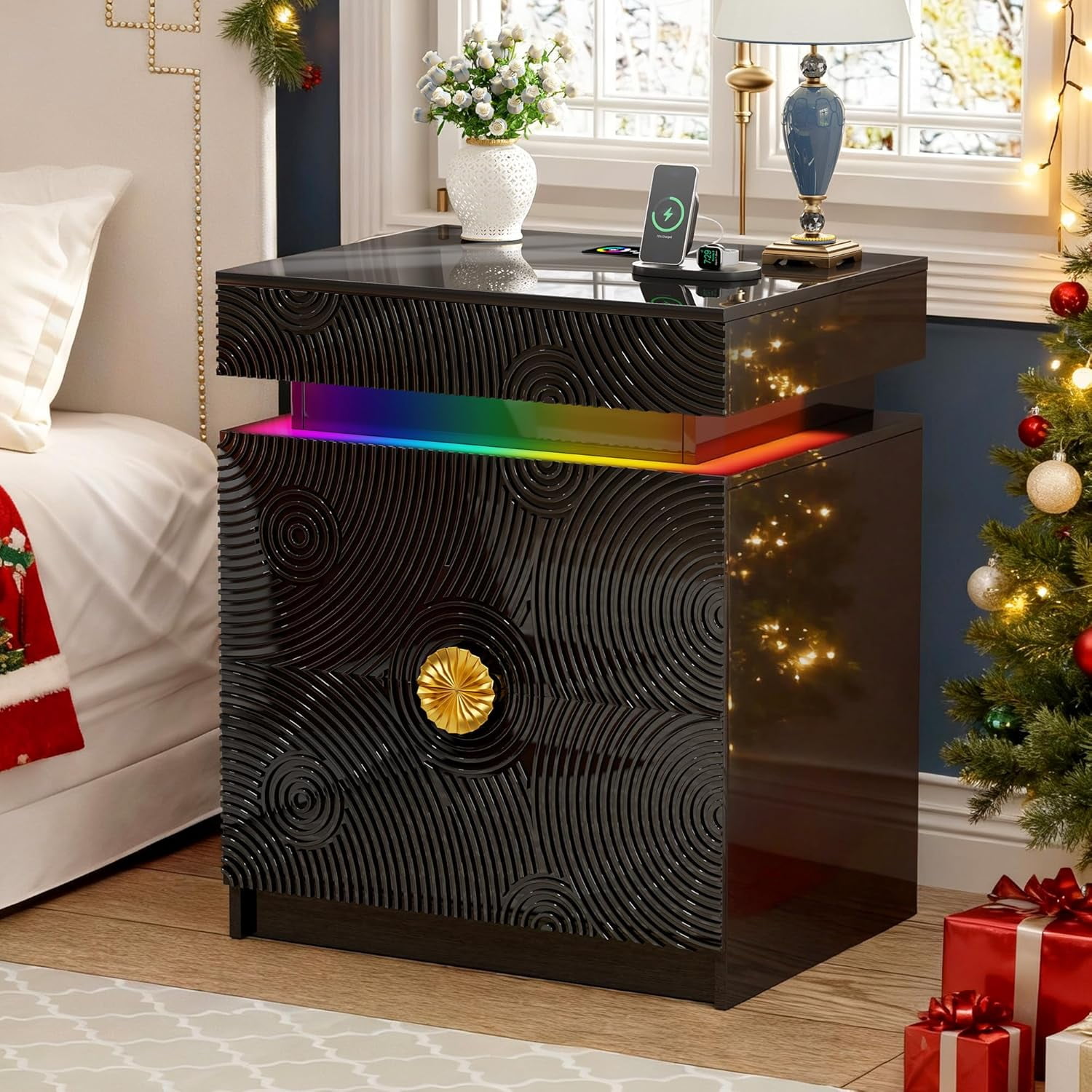 Lvifur LED Night Stand - with RGB Light, Nightstand with a Lockable ...