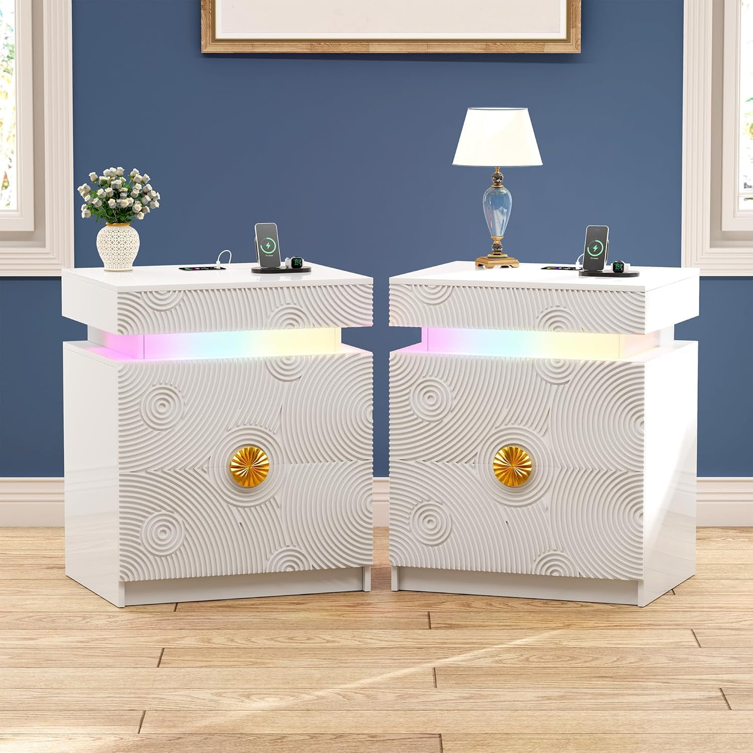 Lvifur LED Nightstand - with RGB Light, Set of 2 Night Stand with a ...