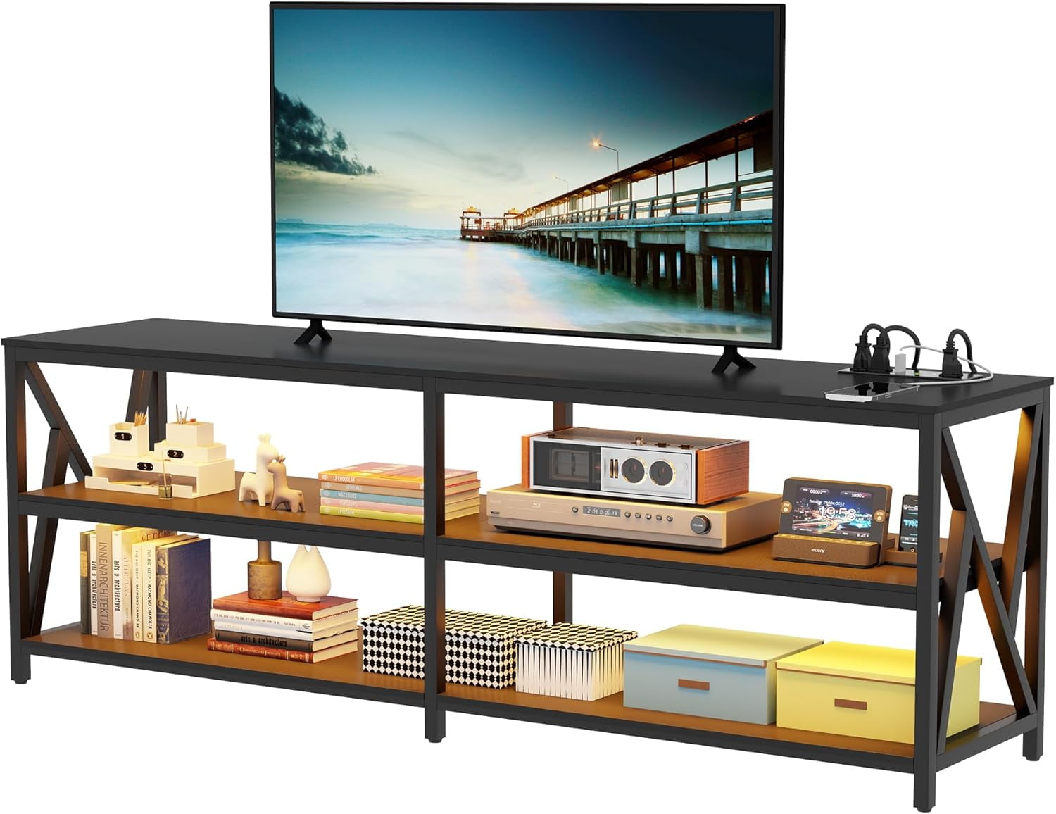 Lvifur LED TV Stand for 65 70 75 inch TV, Auto Sensor Entertainment ...