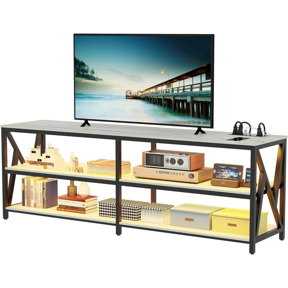 Lvifur LED TV Stand for 65 70 75 inch TV, Auto Sensor Entertainment ...