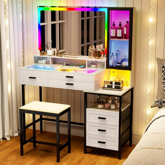 Lvifur RGB Vanity Desk - with Mirror and Lights,7 Dynamic & 24 Static ...