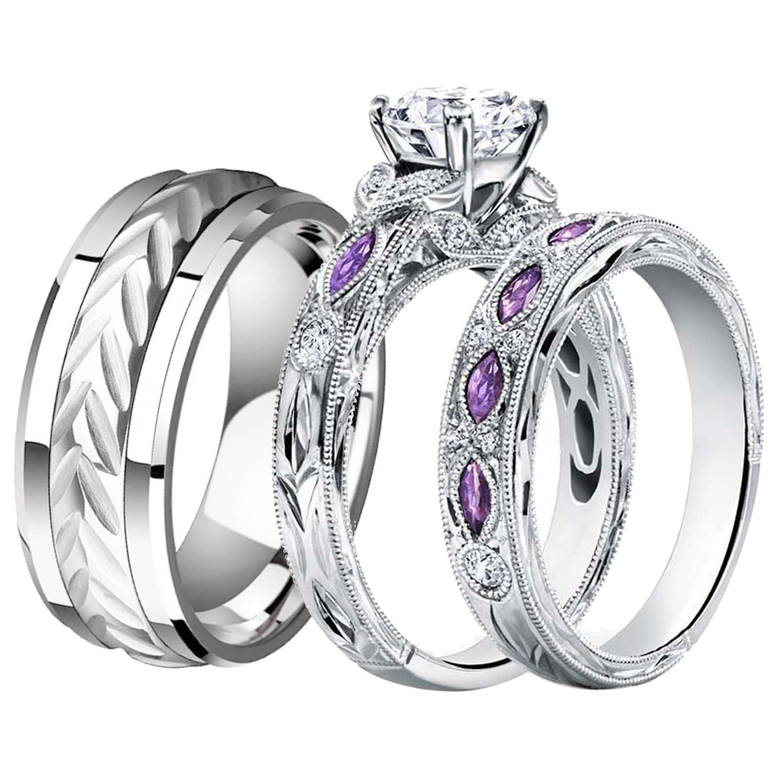 Lvrong Couple Rings His Her Wedding Ring Sets Matching Rings White Gold ...