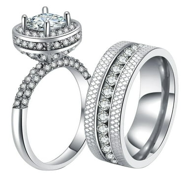 ringheart Blue Matching Rings His and Her Rings Couple Rings 1CT CZ Women Wedding Ring for Him ...