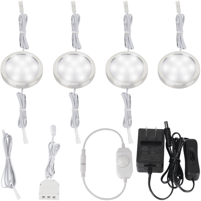Lvyinyin LED Puck Lights, 4-light-kit, Under Cabinet, Rotary Dimmer ...
