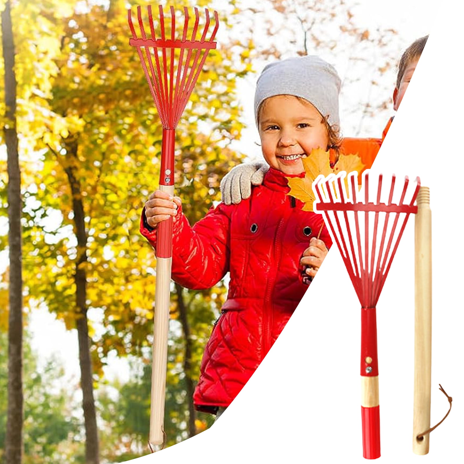 Lweong Kids Rake with Hardwood Handle Vibrant Color Head Lightweight ...