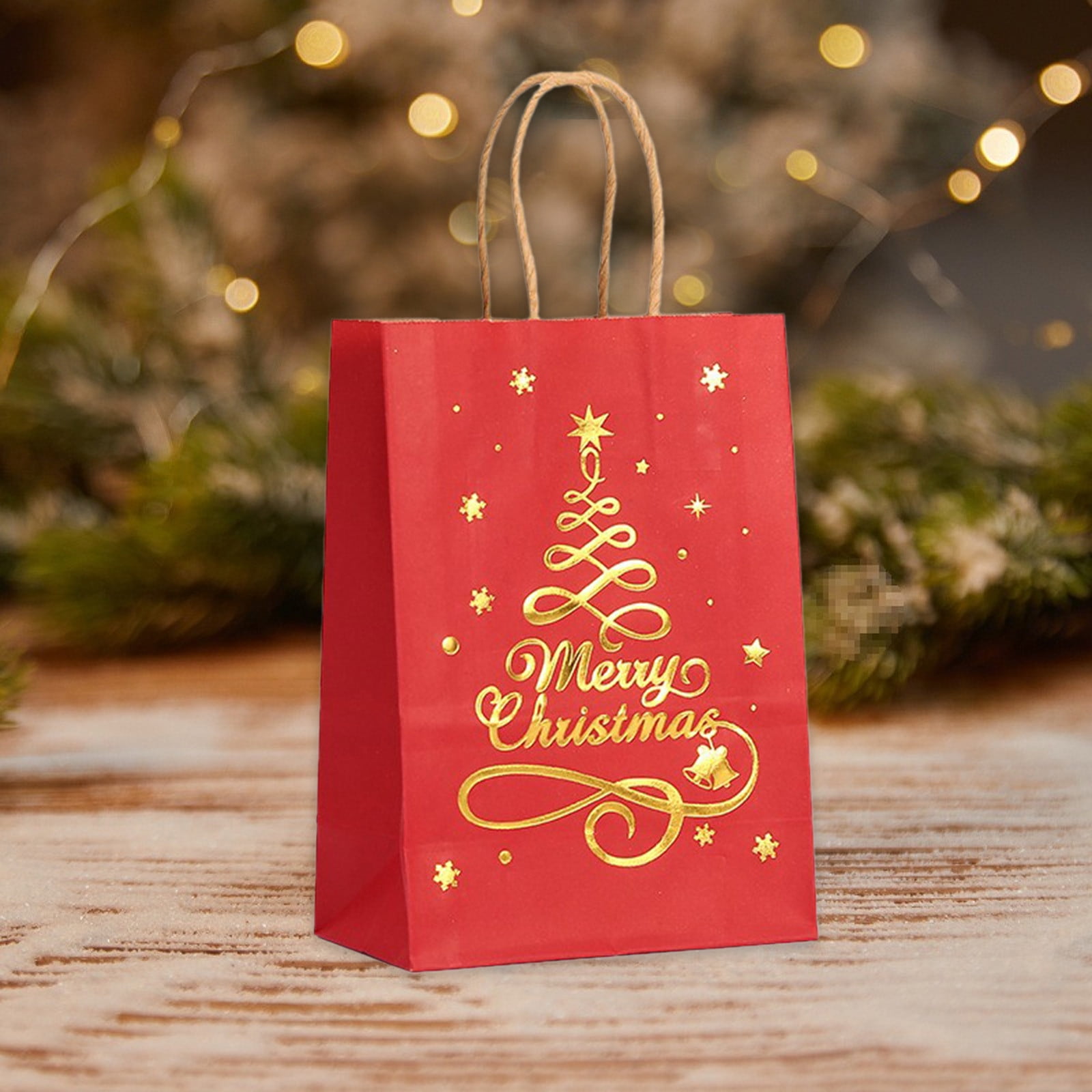 Lwlmwt 12 Pcs Christmas Bags Set with Handles Kraft Paper Woodland ...