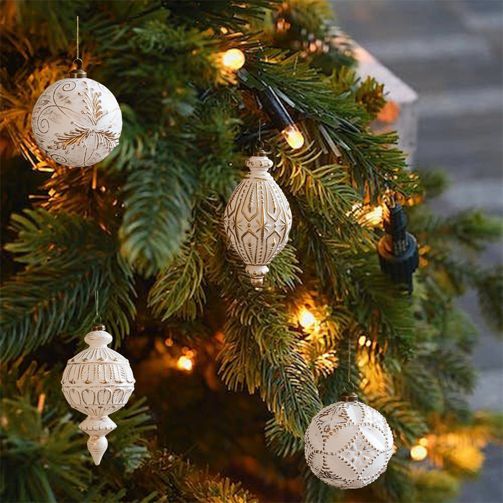 Lwlmwt 3-Inch Vintage White Christmas Balls, Distressed Shatterproof ...