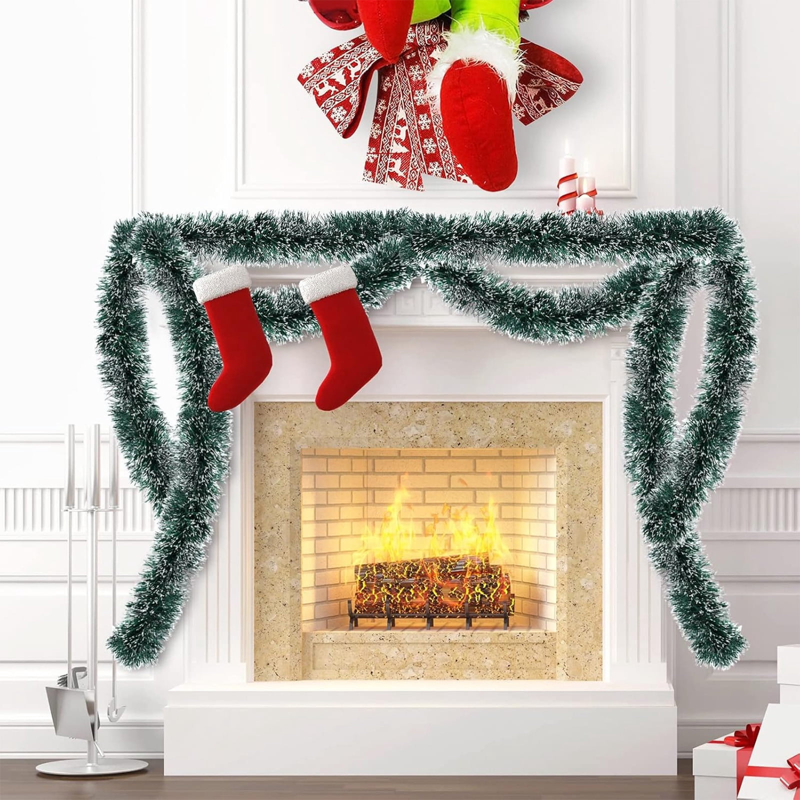 Lwlmwt 6.5ft White-Tipped Christmas Tinsel Garland - Glittering ...