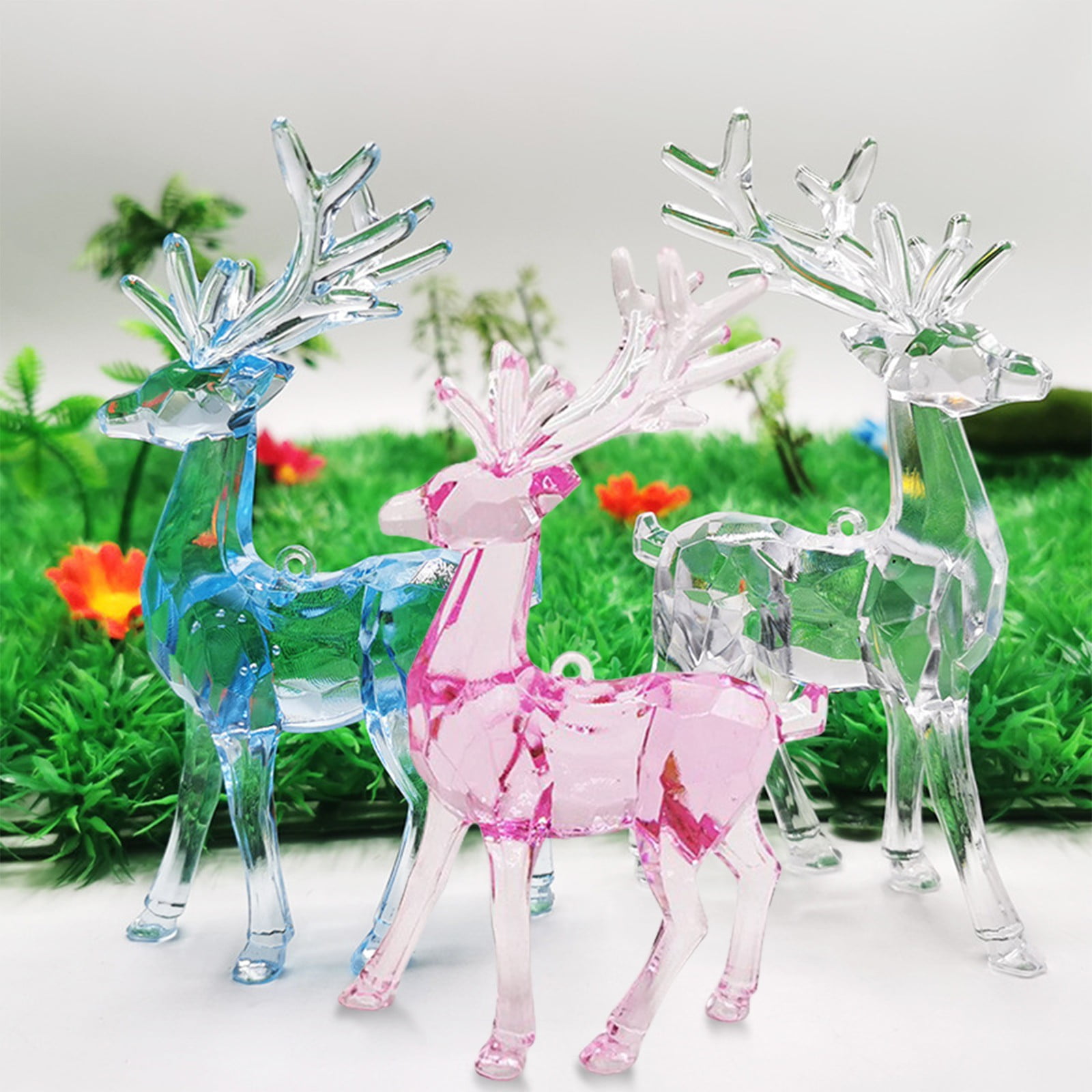 Lwlmwt Christmas Reindeer Ornaments,Acrylic Clear Deer Figurine Statues ...