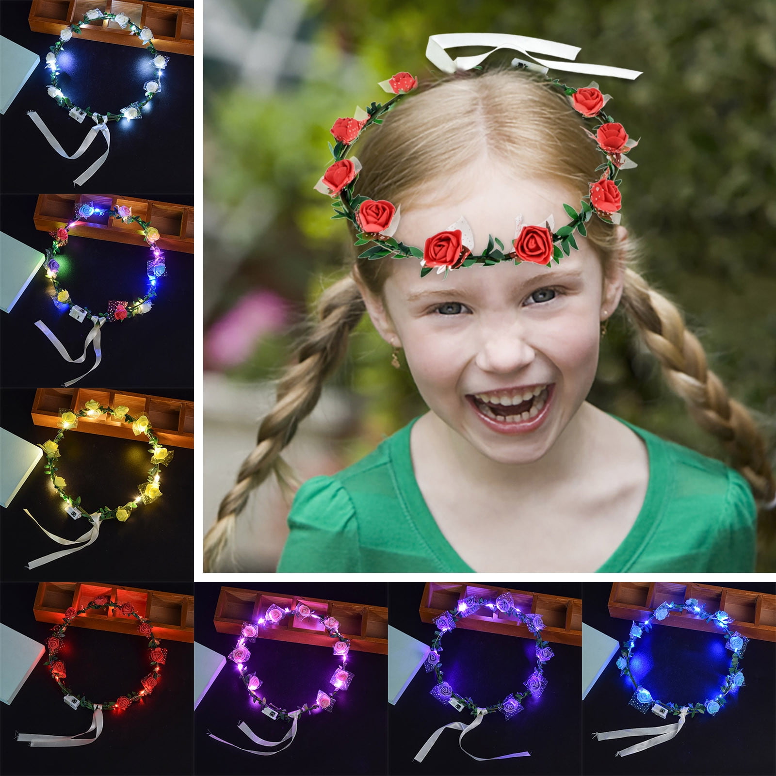Lwlmwt LED Rattan Rose Headband,Illuminated LED Garland,Hair Band and ...