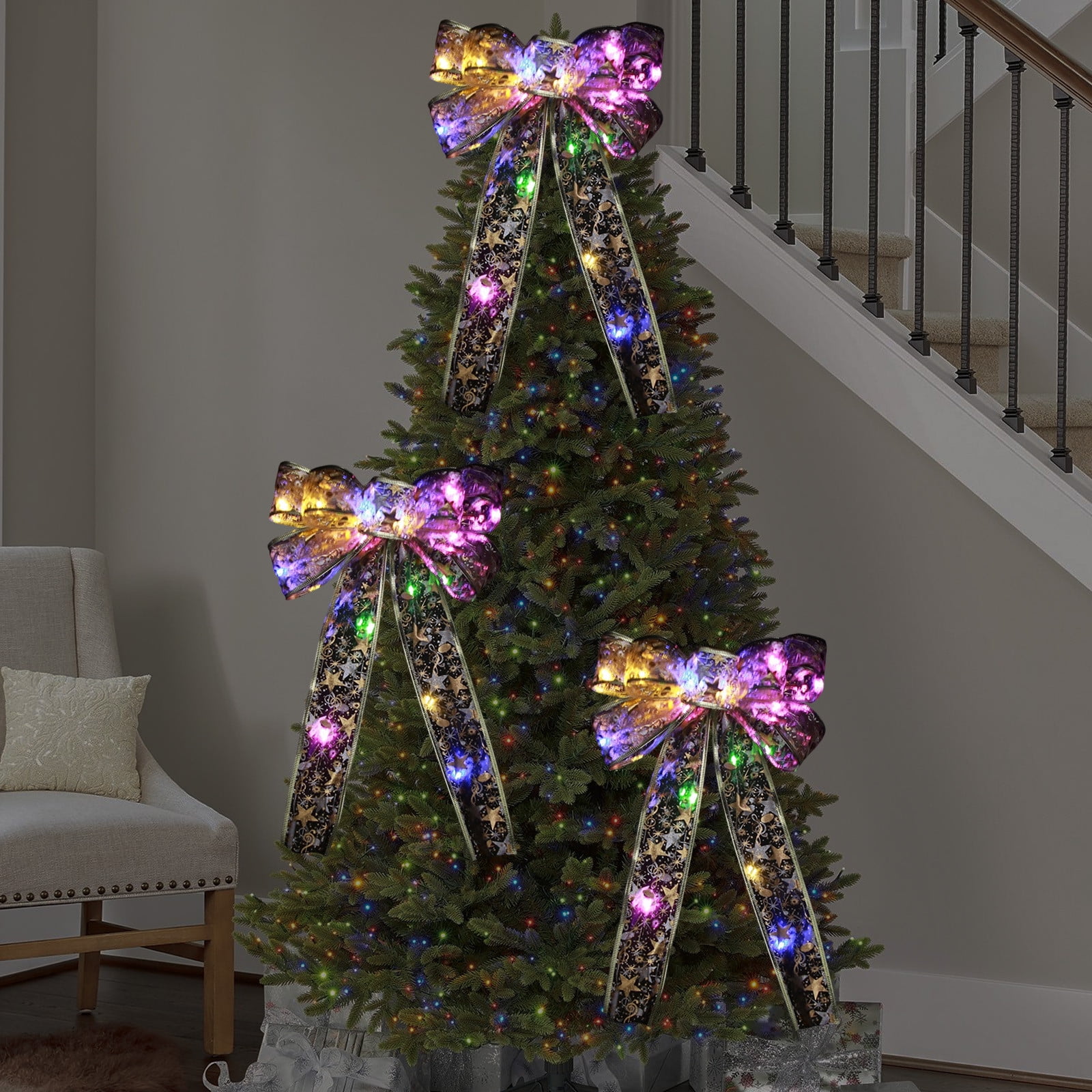 Lwlmwt Large Christmas Bow 13.8-inch LED Ribbon Silver Glow Bow Ideal ...