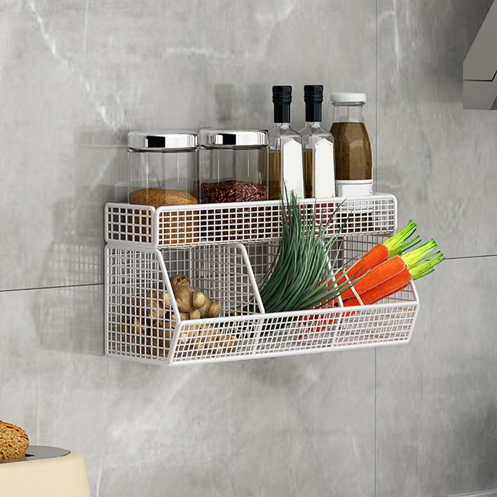 Lwlmwt No-Drill Hanging Storage Basket Metal Wire Mesh Storage Rack ...