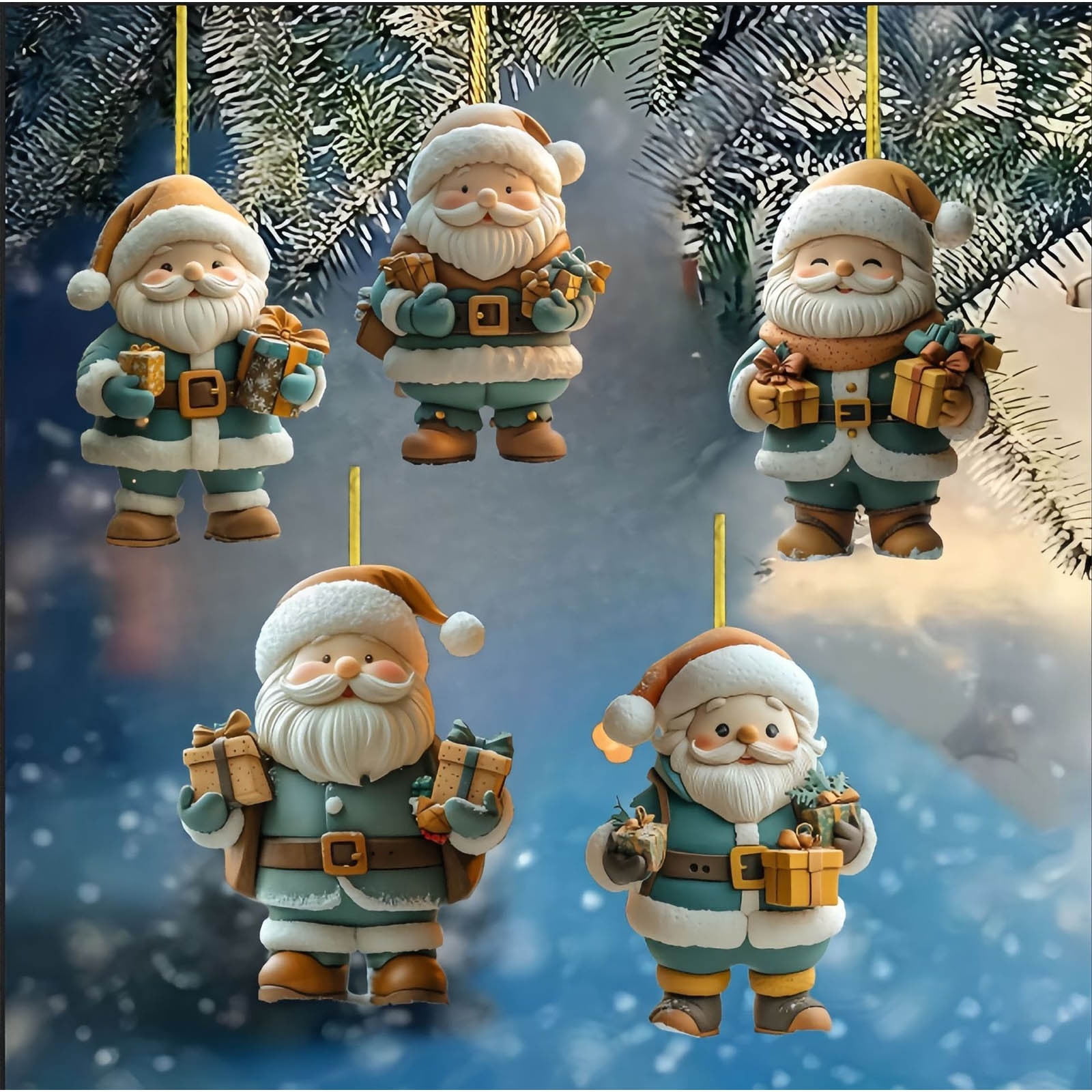 Lwlmwt Santa Claus Ornament Decor 3.15-inch 2D Flat Acrylic Christmas ...