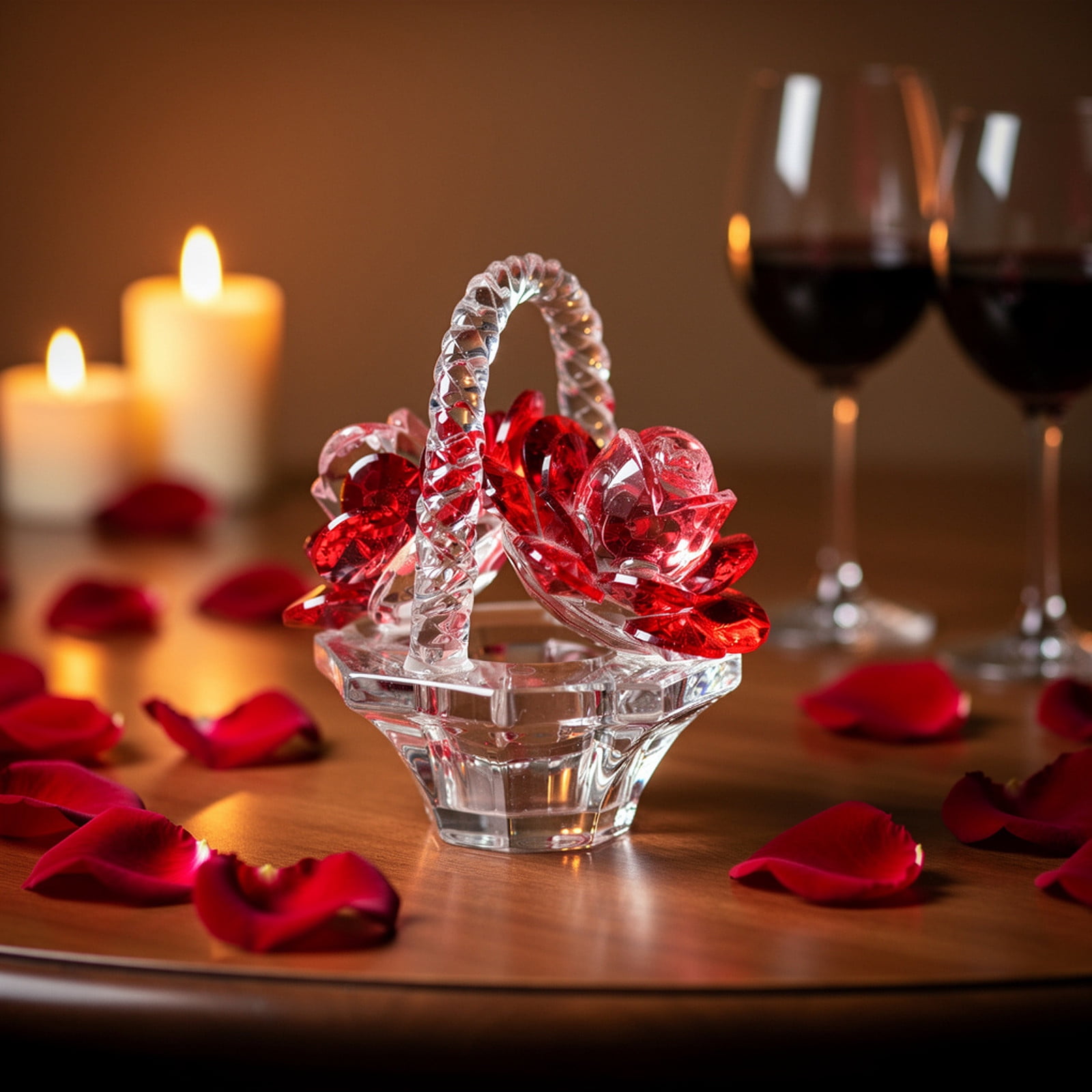 Lwlmwt Valentine's Day Crystal Flower Basket Ornament Transparent Glass ...
