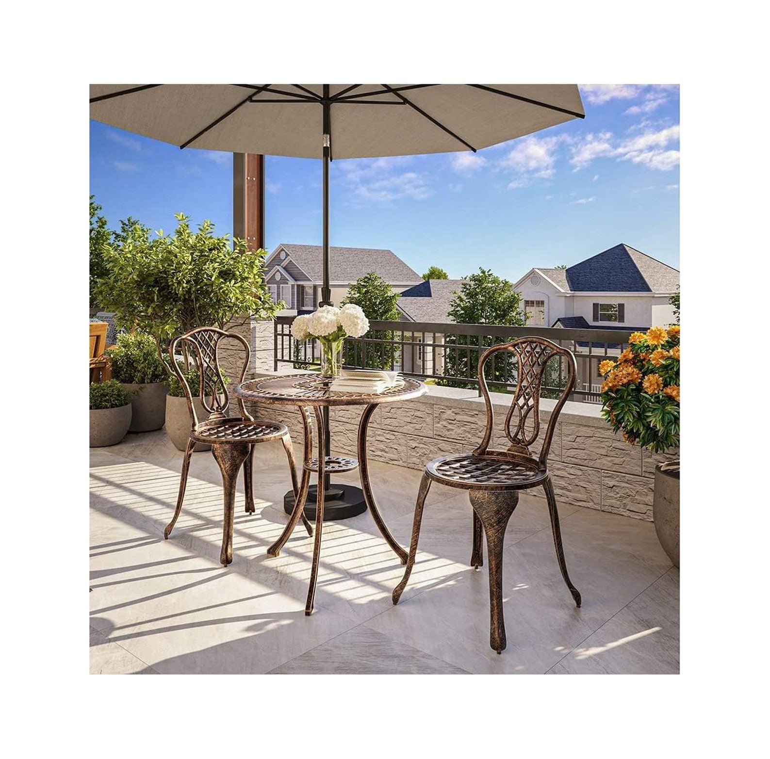 Lwory 3 Piece Cast Aluminum Bistro Set, Rust-Resistant Outdoor Patio ...