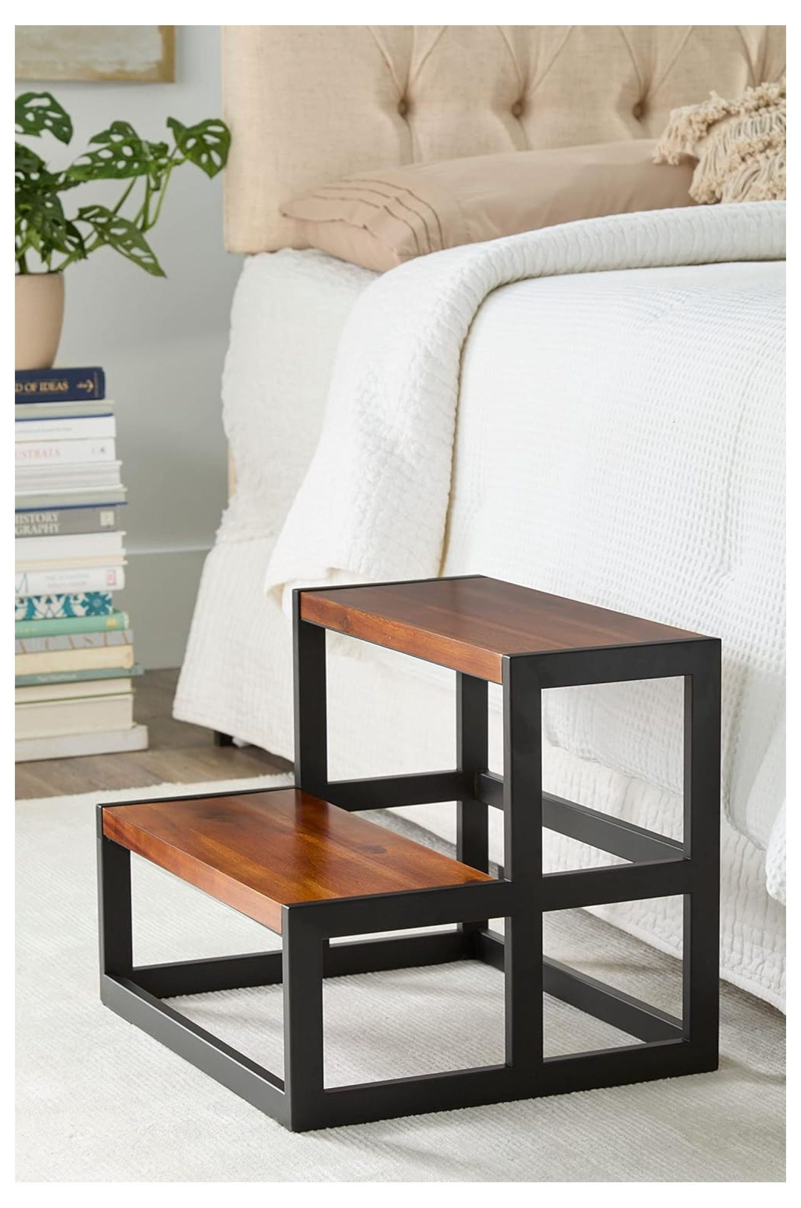 Lwory Acacia Hardwood Step Stool / Bed Steps / Plant Stand, NO Assembly ...
